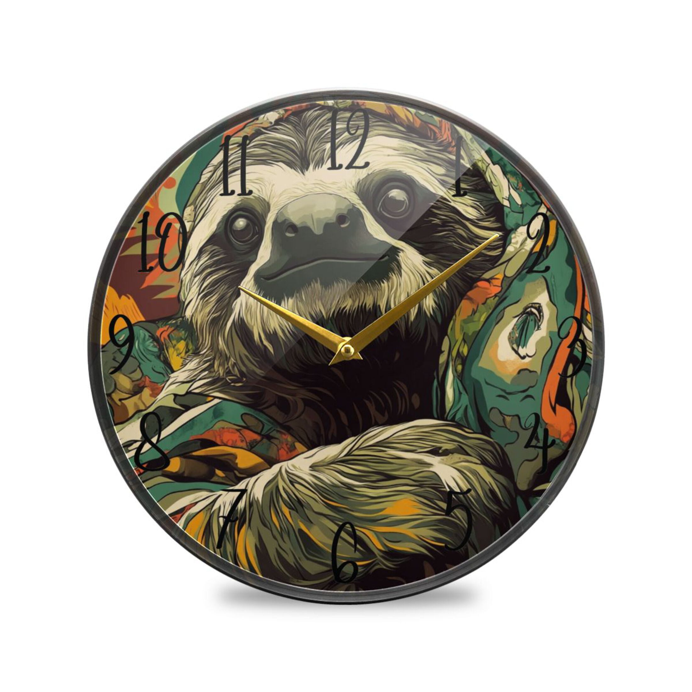 WOBOGO Exotic Style Sloth Pattern Acrylic Wall Clock Battery Operated ...
