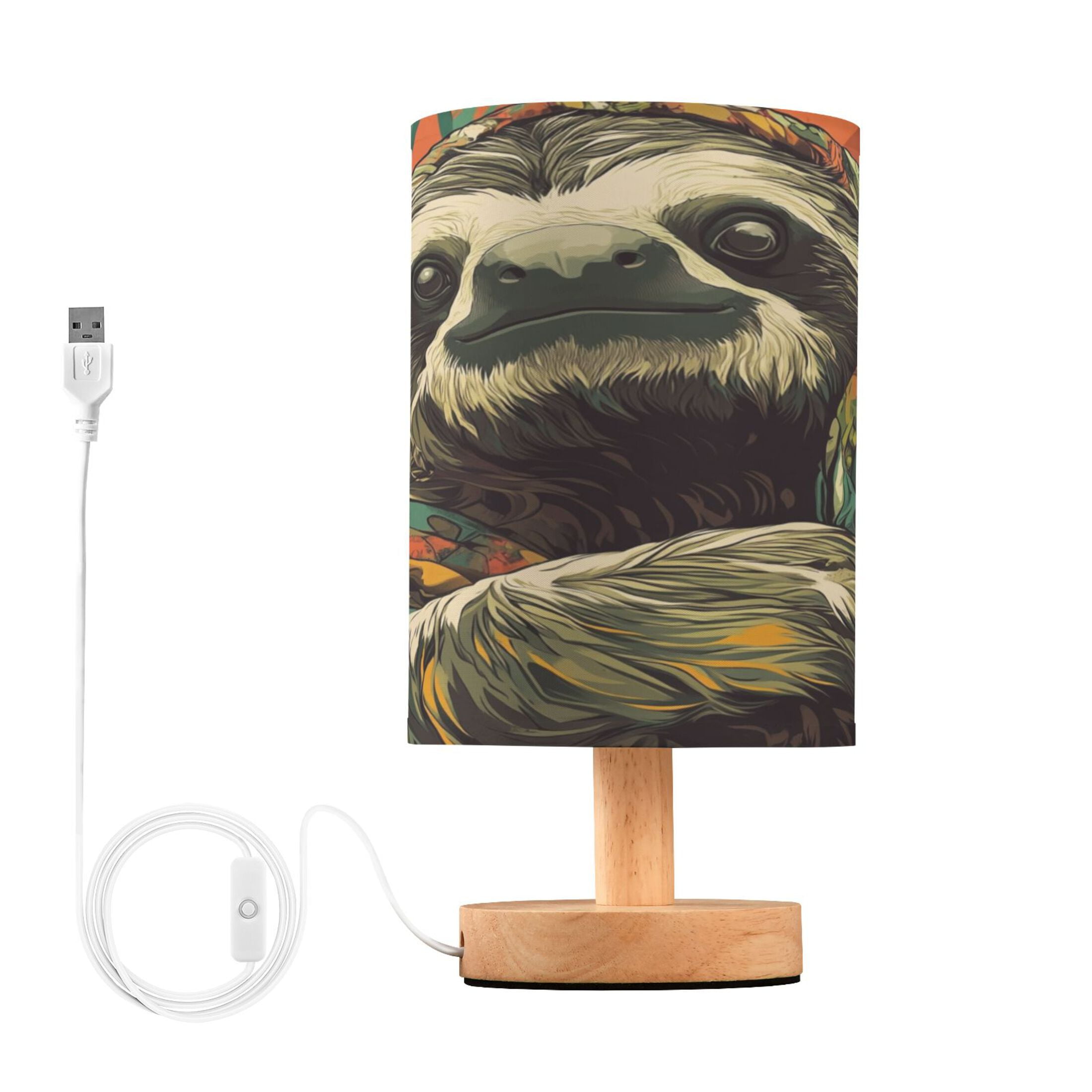 WOBOGO Exotic Style Sloth Pattern Bedroom Table Lamp USB Power ...