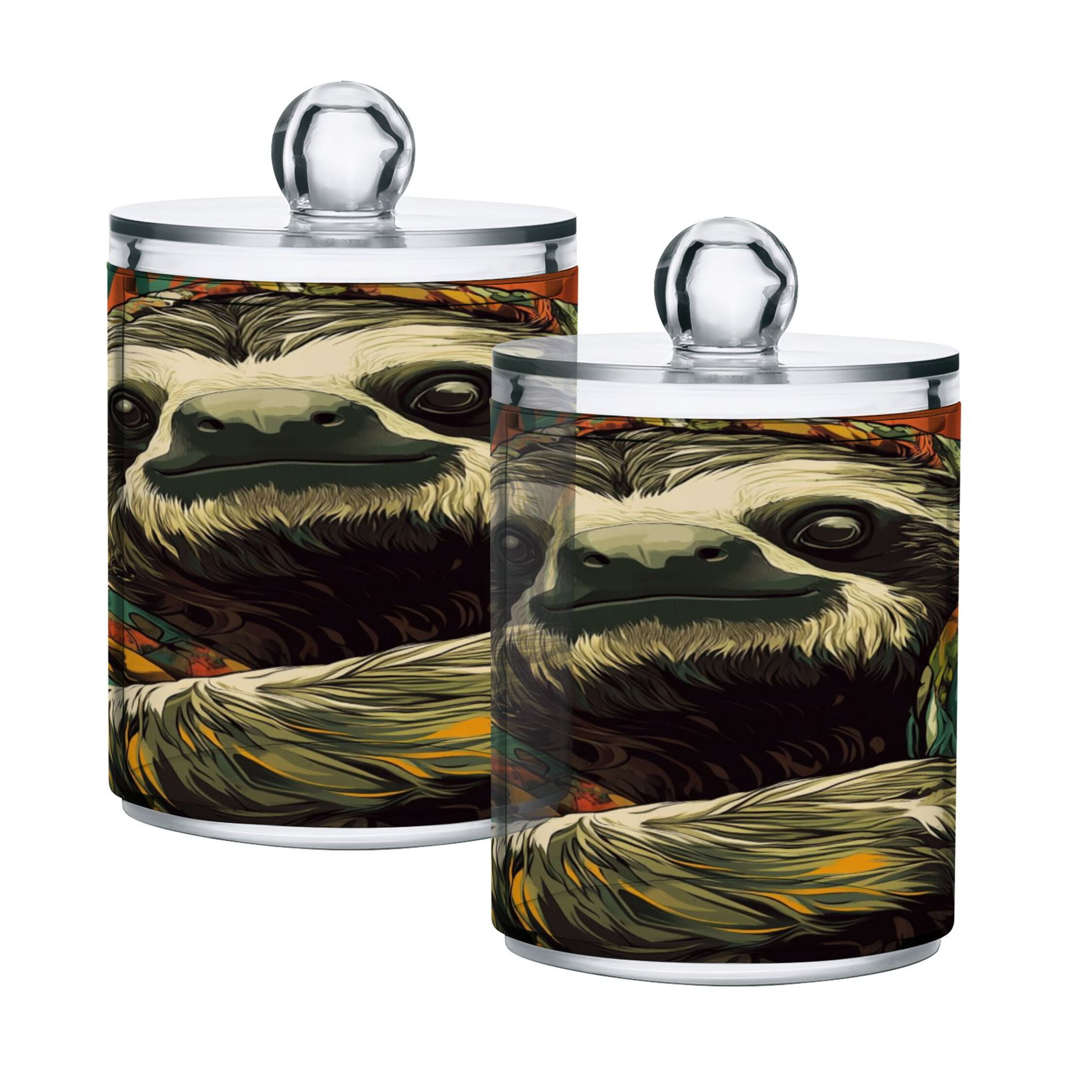 WOBOGO Exotic Style Sloth Pattern Transparent Plastic Jar 4pcs Cotton ...