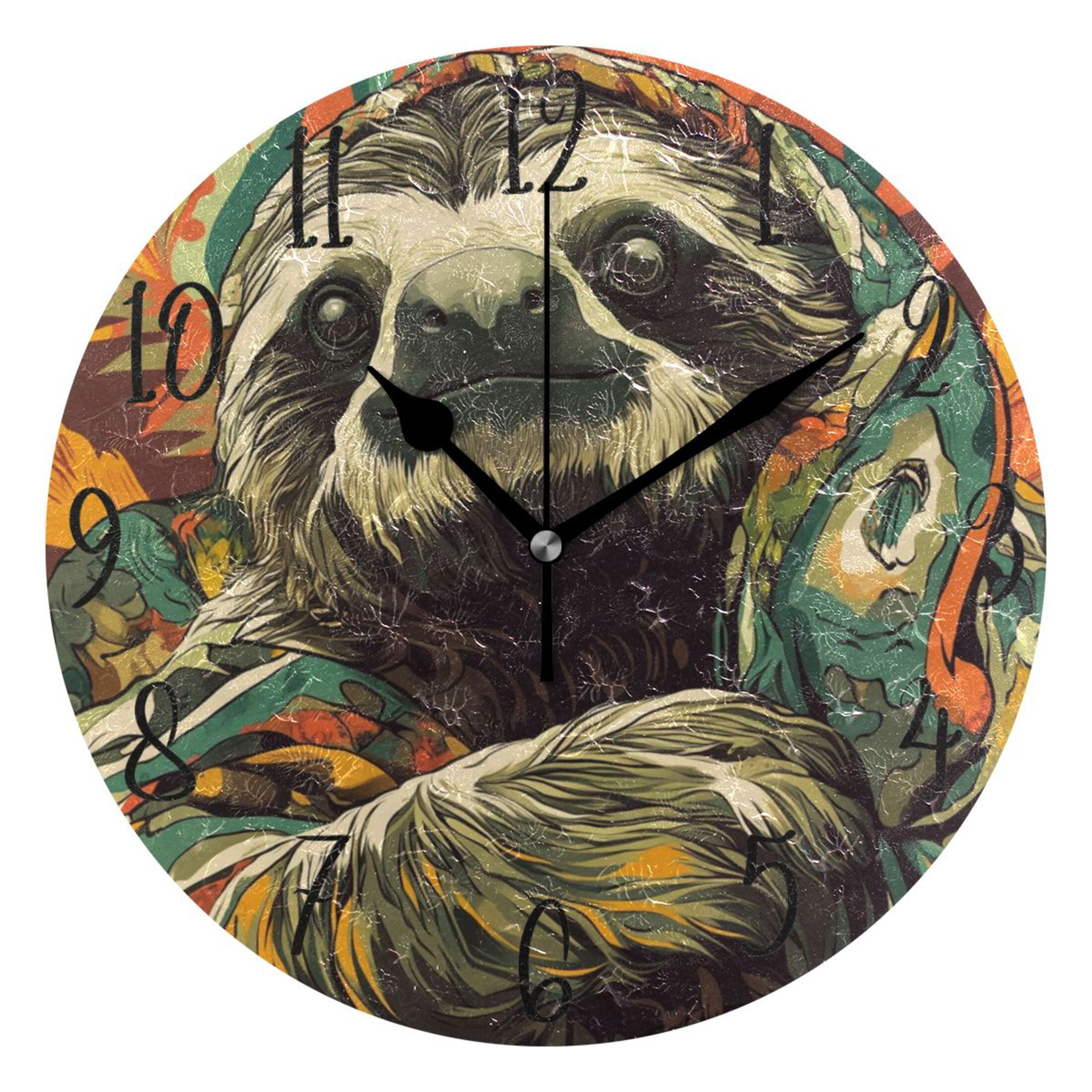 WOBOGO Exotic Style Sloth Pattern Wall Clock 10in Silent Mechanism ...