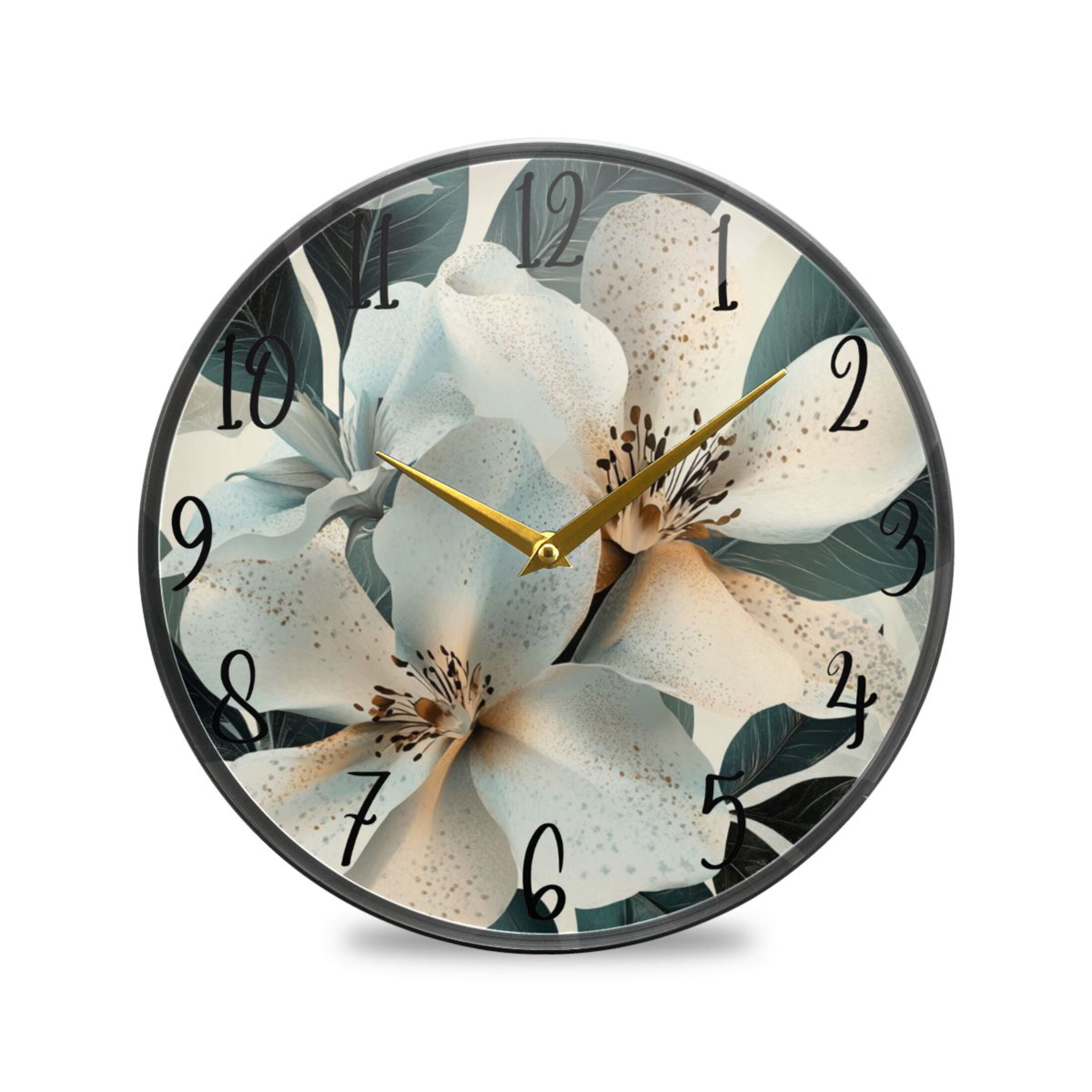 WOBOGO Exotic White Flowers Acrylic Wall Clock Battery Operated 9.5in ...