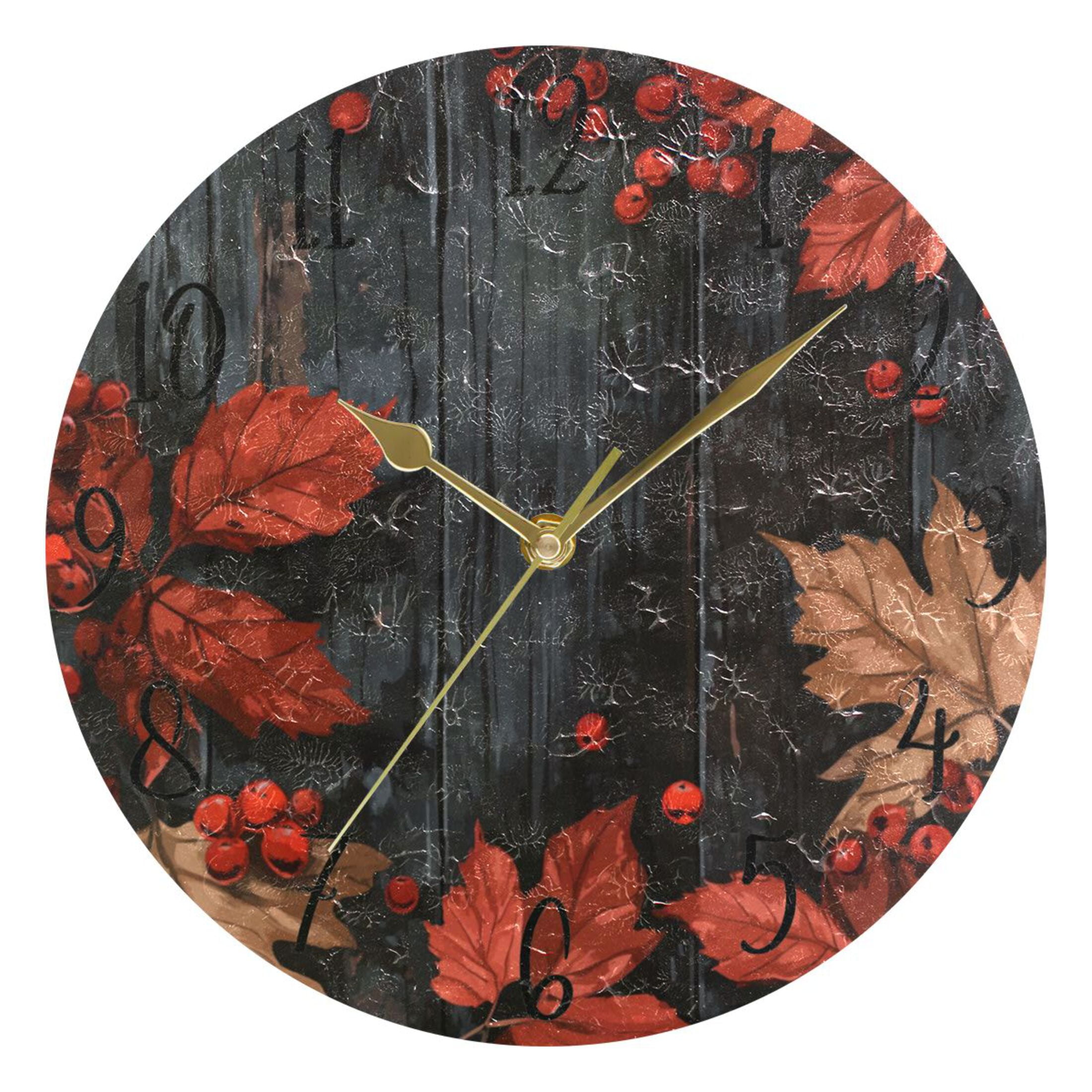 WOBOGO Fallen Leaves Wall Clock 10in Silent Mechanism Battery Operated ...