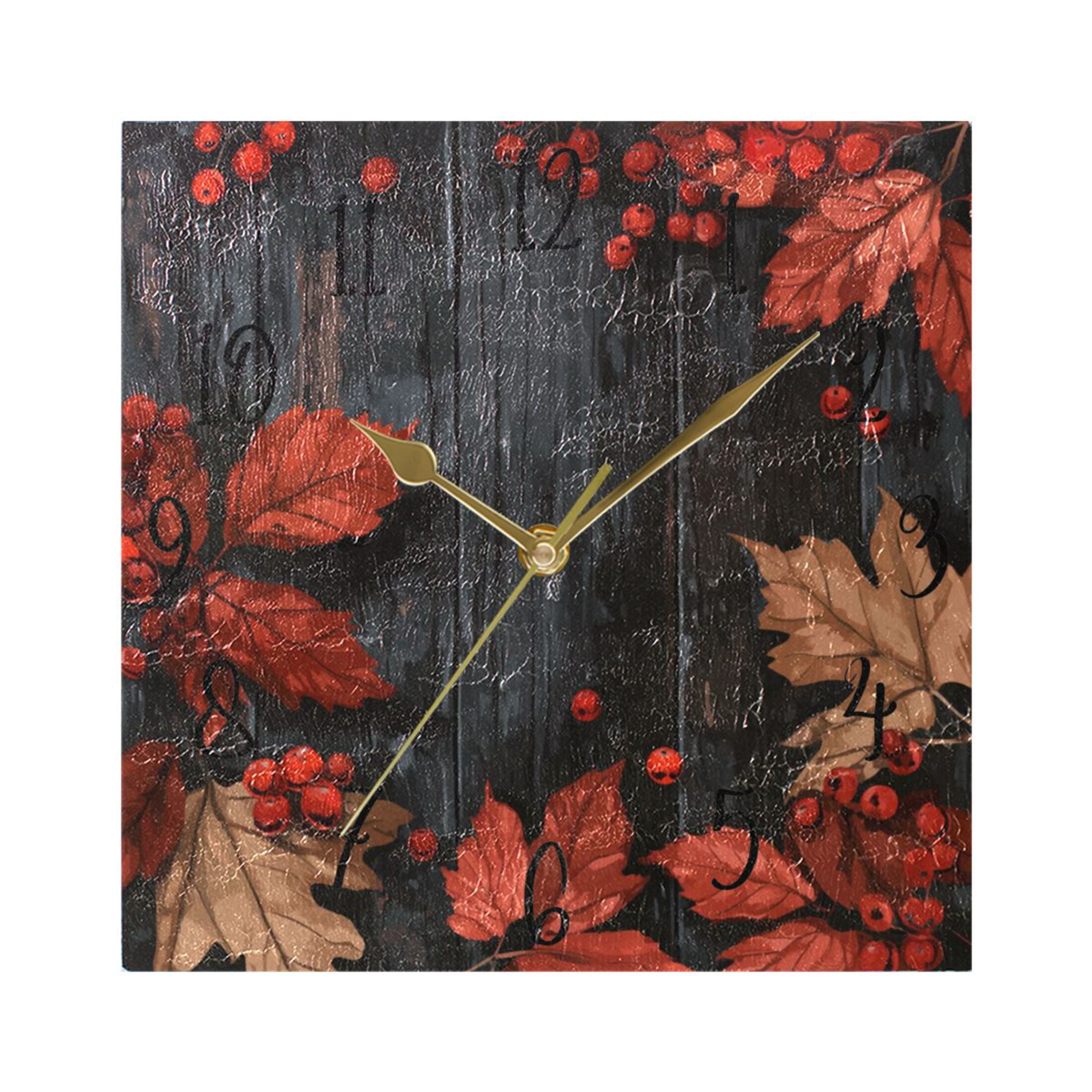 WOBOGO Fallen Leaves Wall Clock 7.78 Inch Battery Operated Silent Unit ...