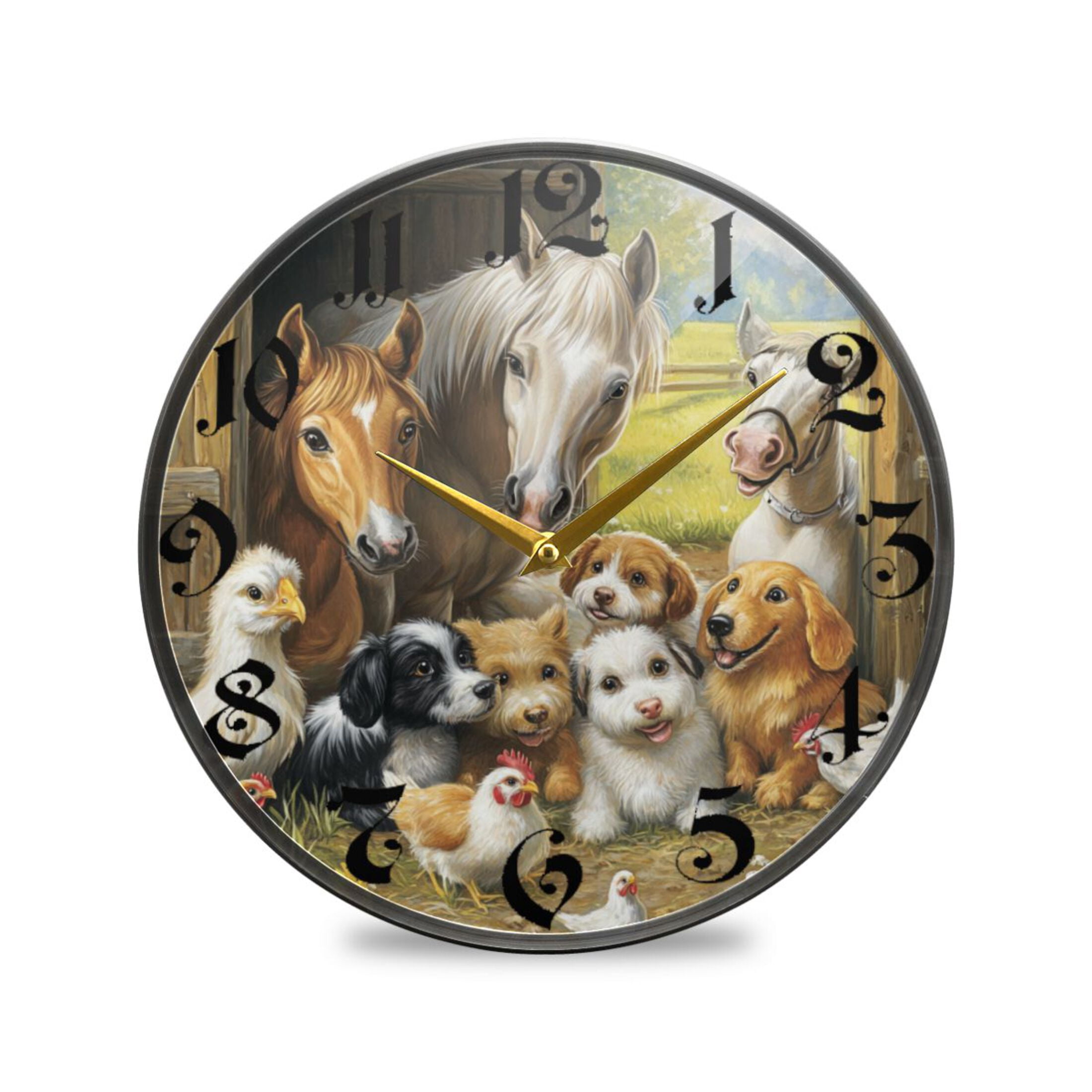 WOBOGO Farm Animals Acrylic Wall Clock Battery Operated 9.5in Silent No ...