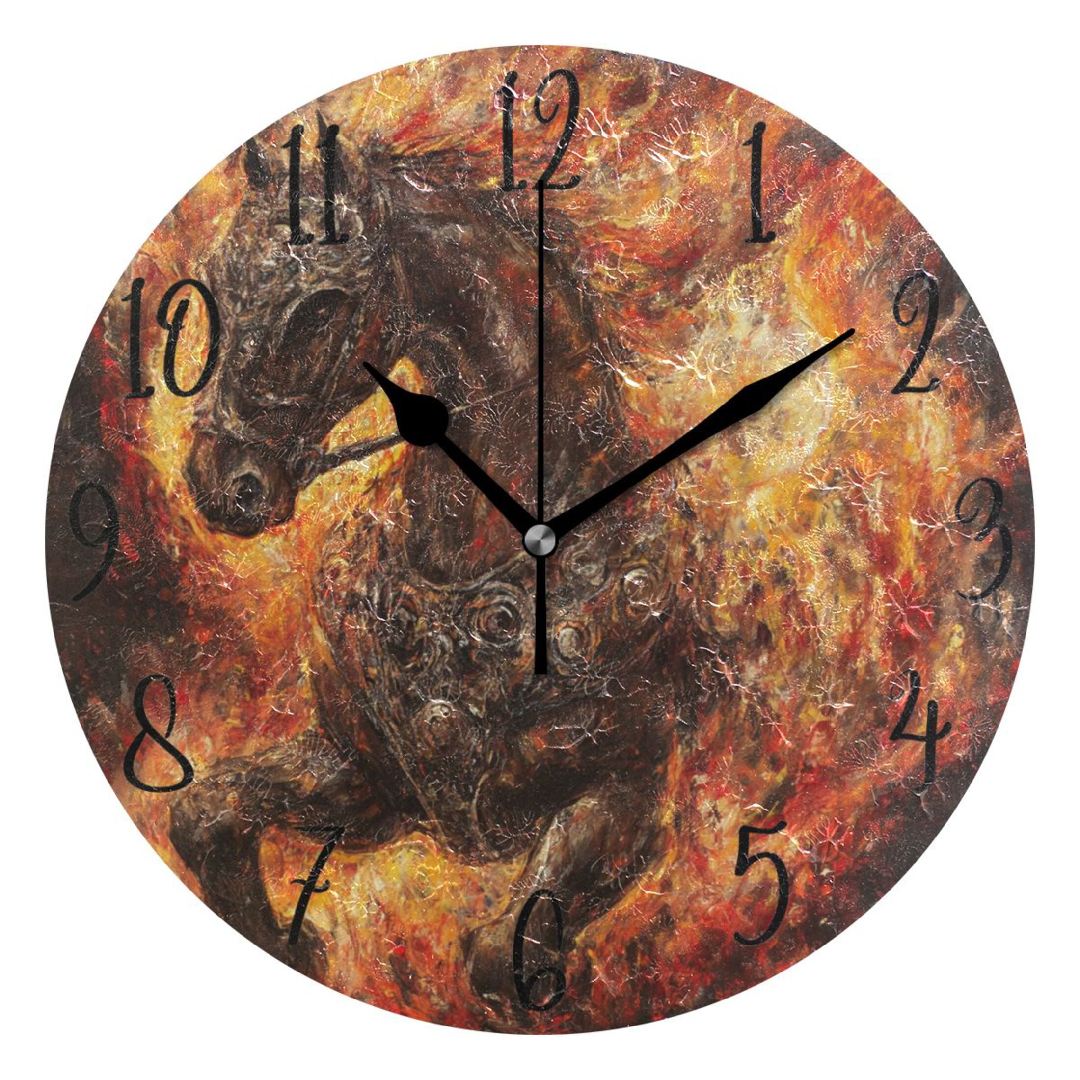 WOBOGO Fiery Warrior Horse Wall Clock 10in Silent Mechanism Battery ...