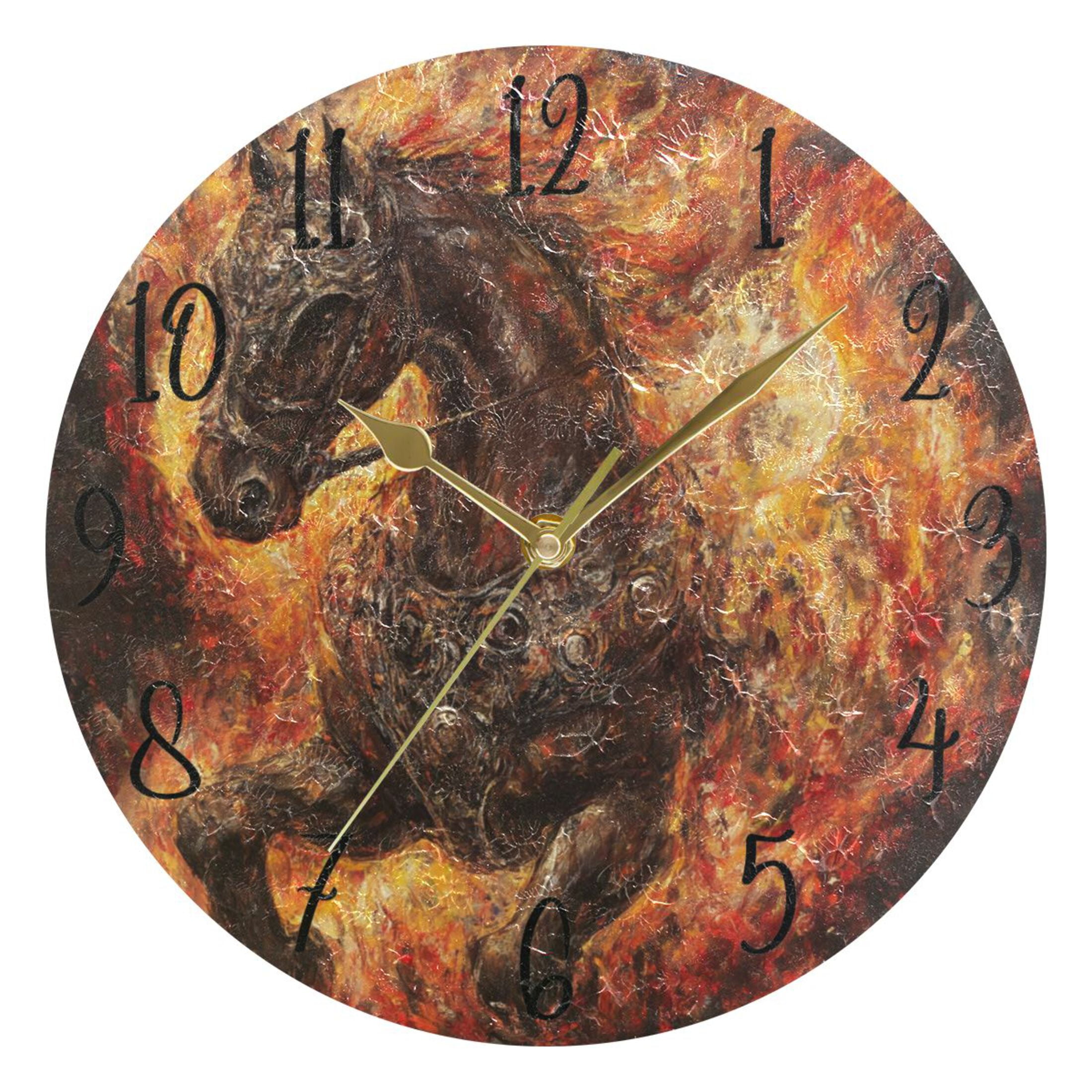 WOBOGO Fiery Warrior Horse Wall Clock 10in Silent Mechanism Battery ...