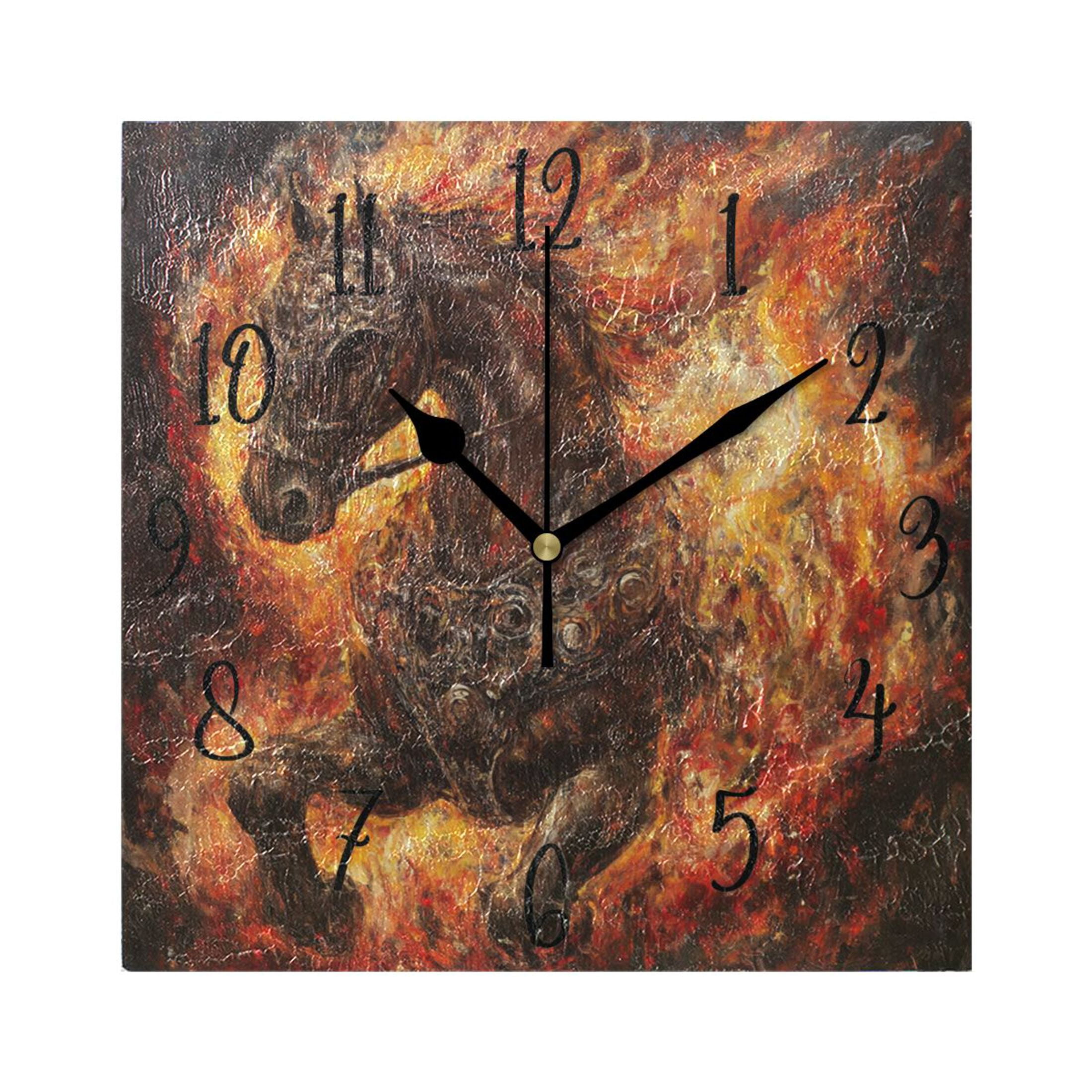 WOBOGO Fiery Warrior Horse Wall Clock 7.78 Inch Battery Operated Silent ...