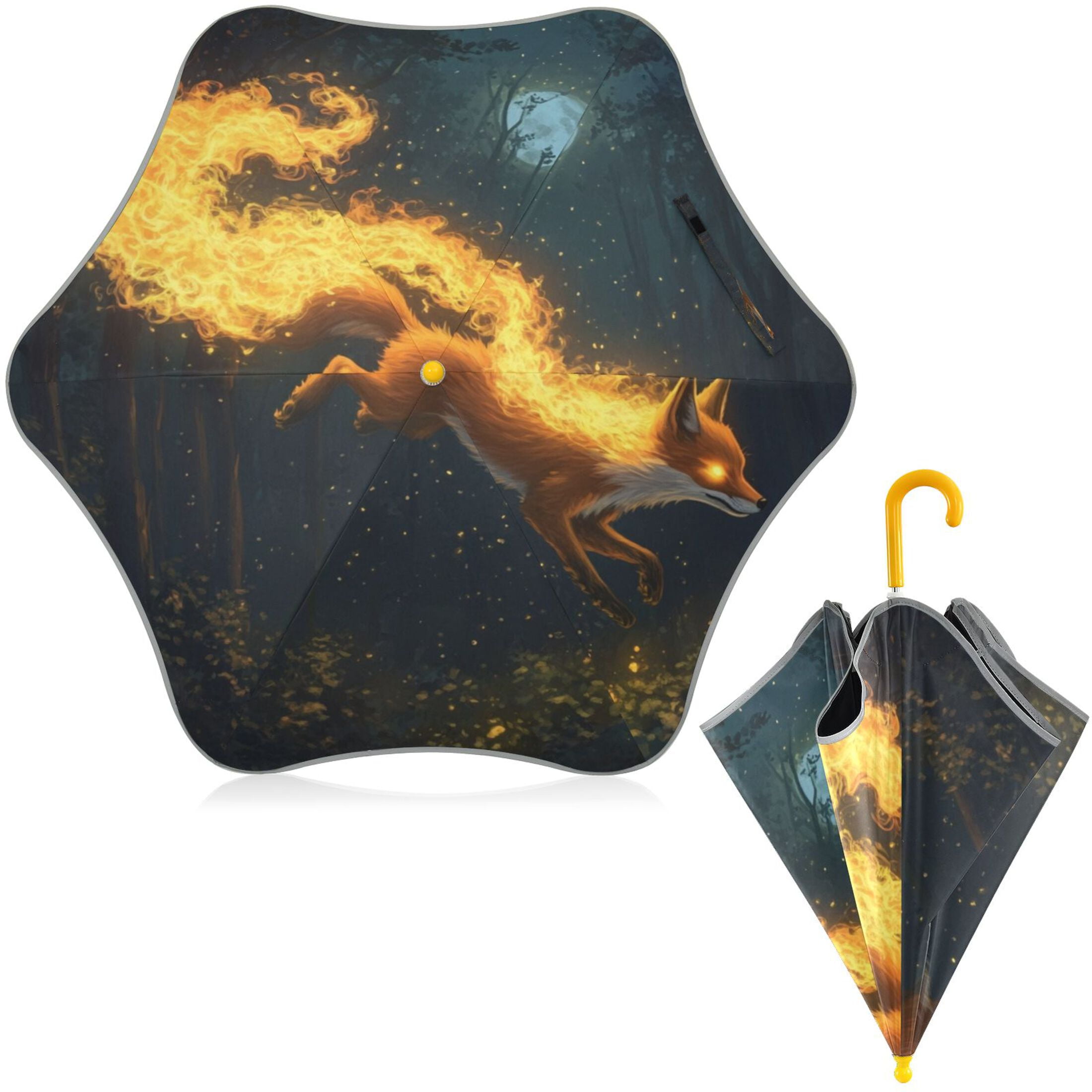 WOBOGO Fire Fox Children's Umbrella Antipinch Push Switch Design Easy ...