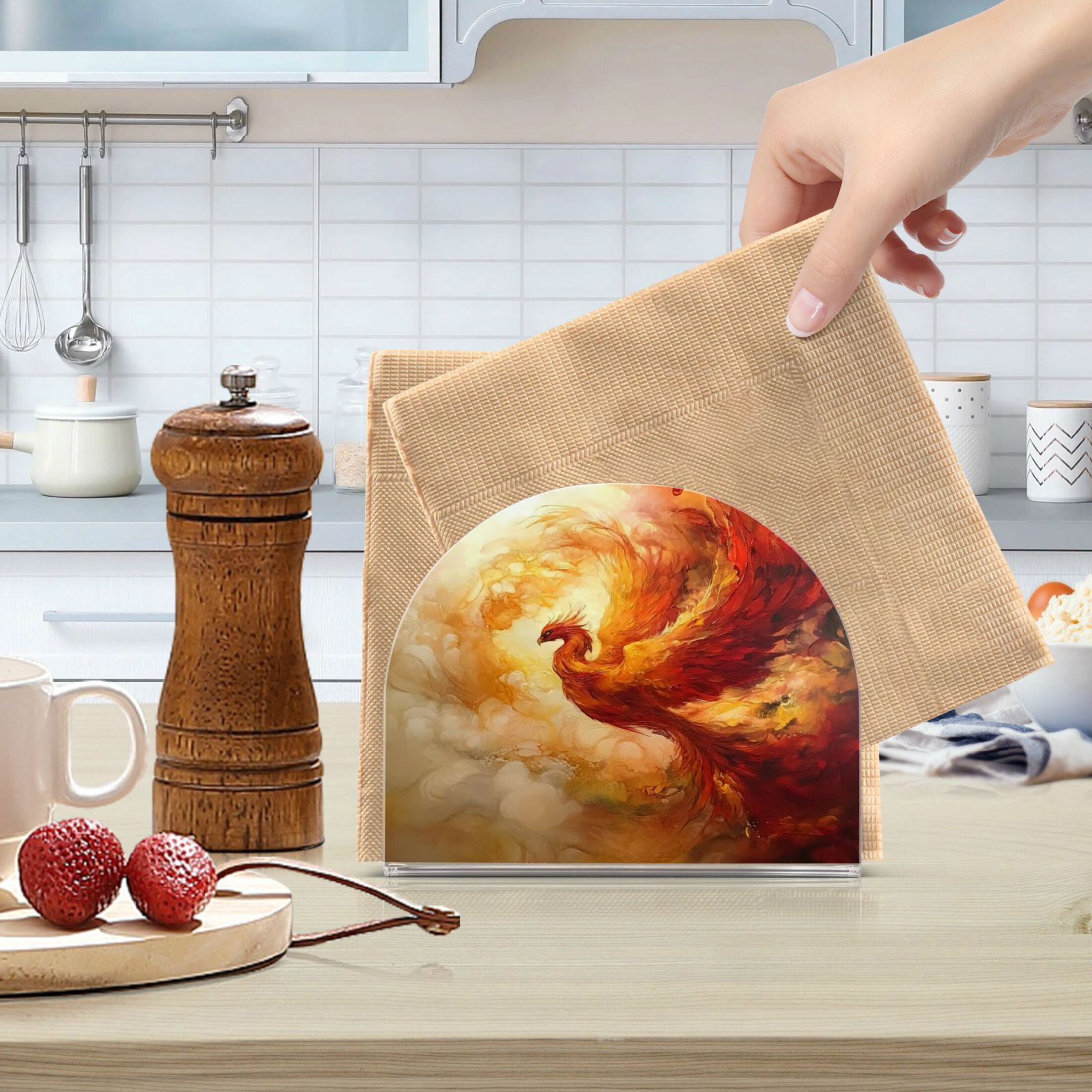 WOBOGO Fire Phoenix Pattern Clear Acrylic Napkin Holder Kitchen Tissue ...