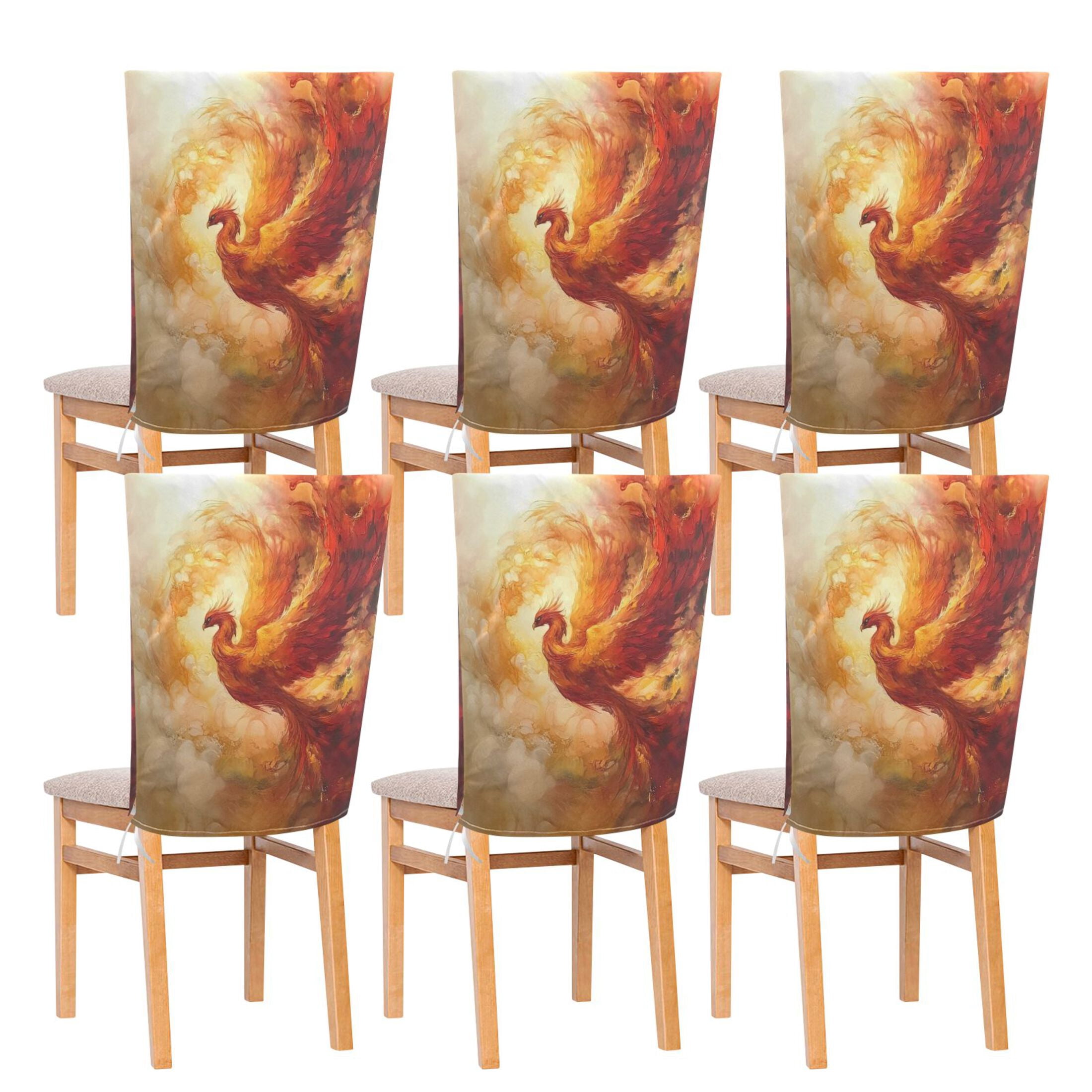 WOBOGO Fire Phoenix Pattern Dining Room Chair Covers 6 Pieces Super Fit ...