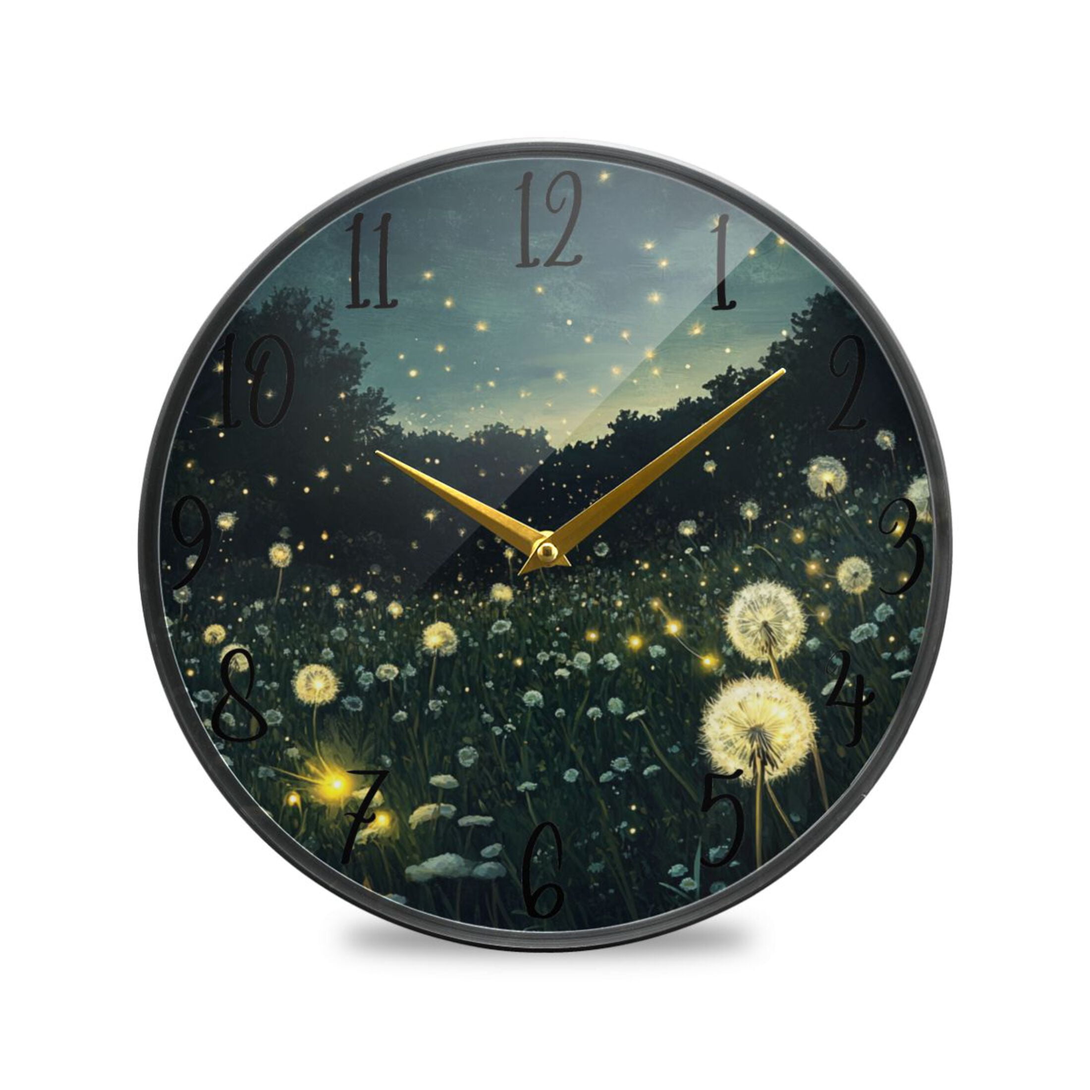 WOBOGO Fireflies in Dandelions Acrylic Wall Clock Battery Operated 9 ...