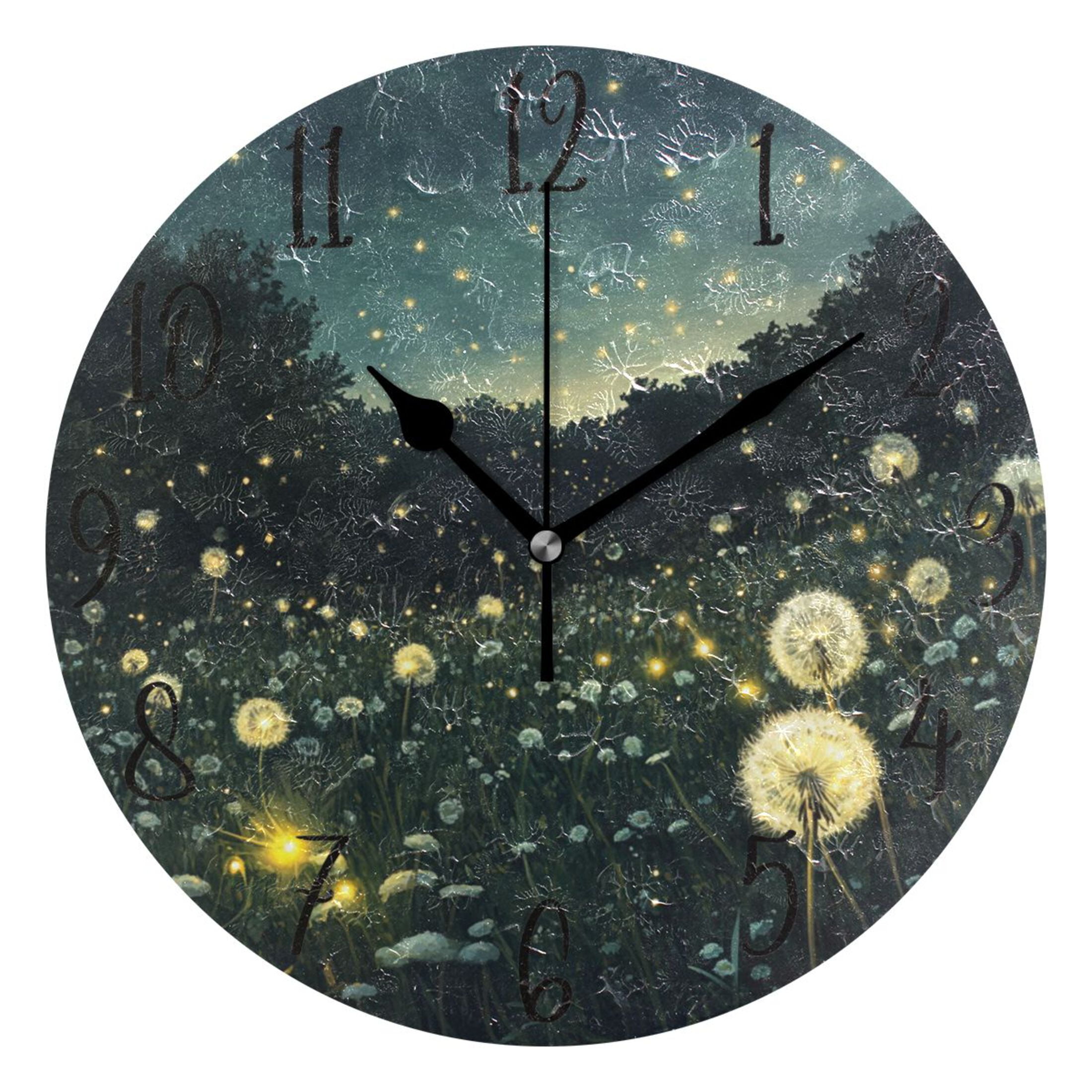 WOBOGO Fireflies in Dandelions Wall Clock 10in Silent Mechanism Battery ...