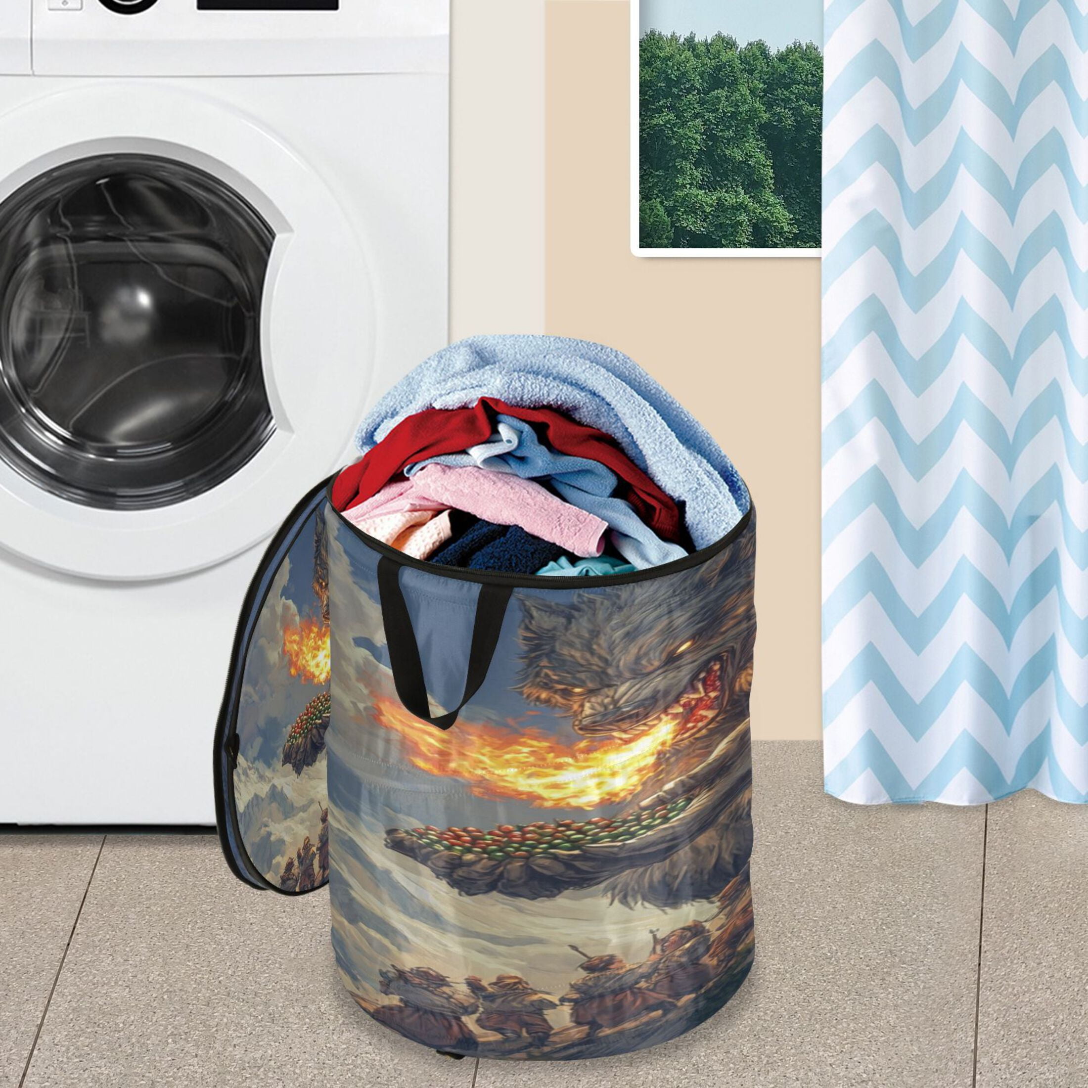 WOBOGO Flaming Giant Werewolf Pattern Foldable Laundry Baskets with ...