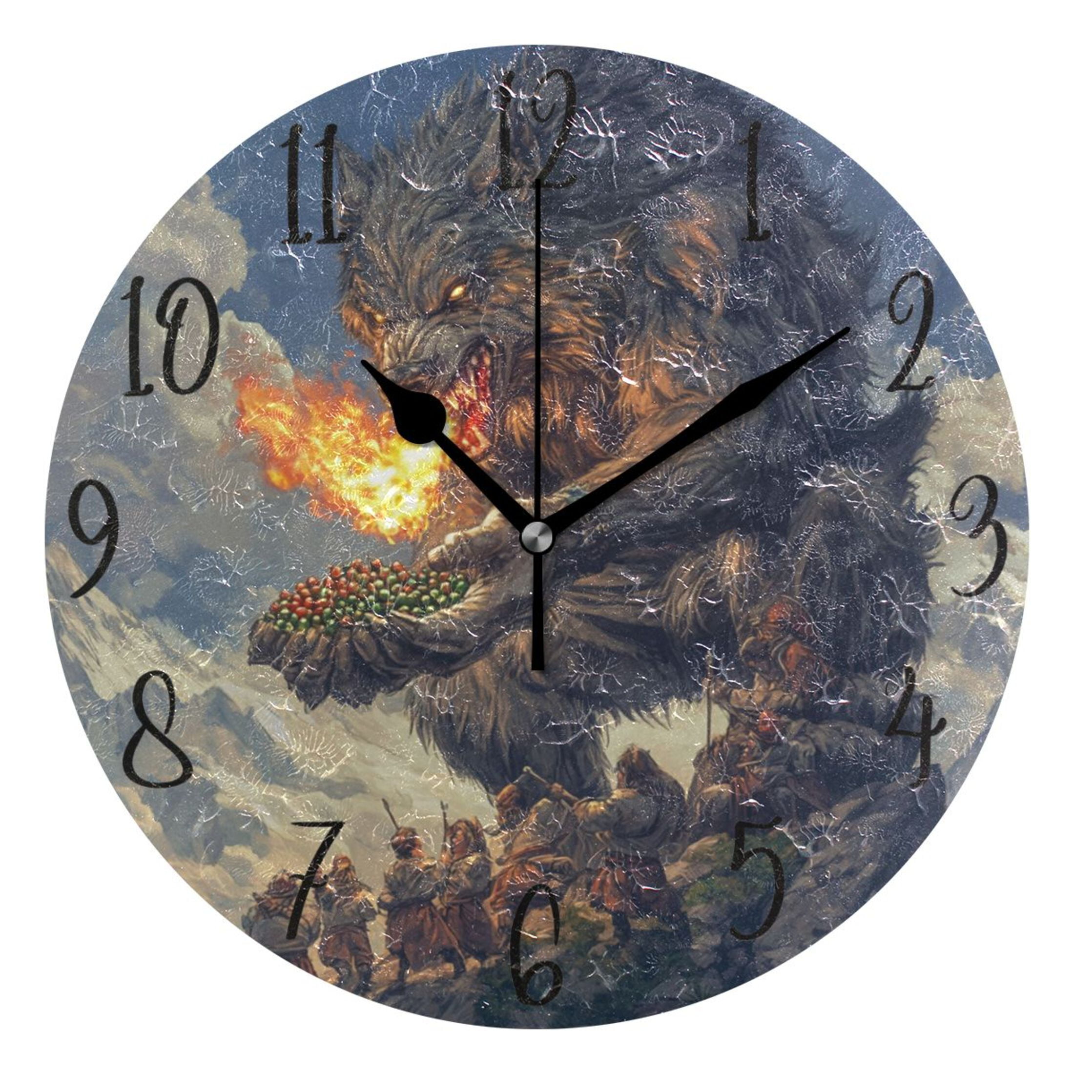 WOBOGO Flaming Giant Werewolf Pattern Wall Clock 10in Silent Mechanism ...