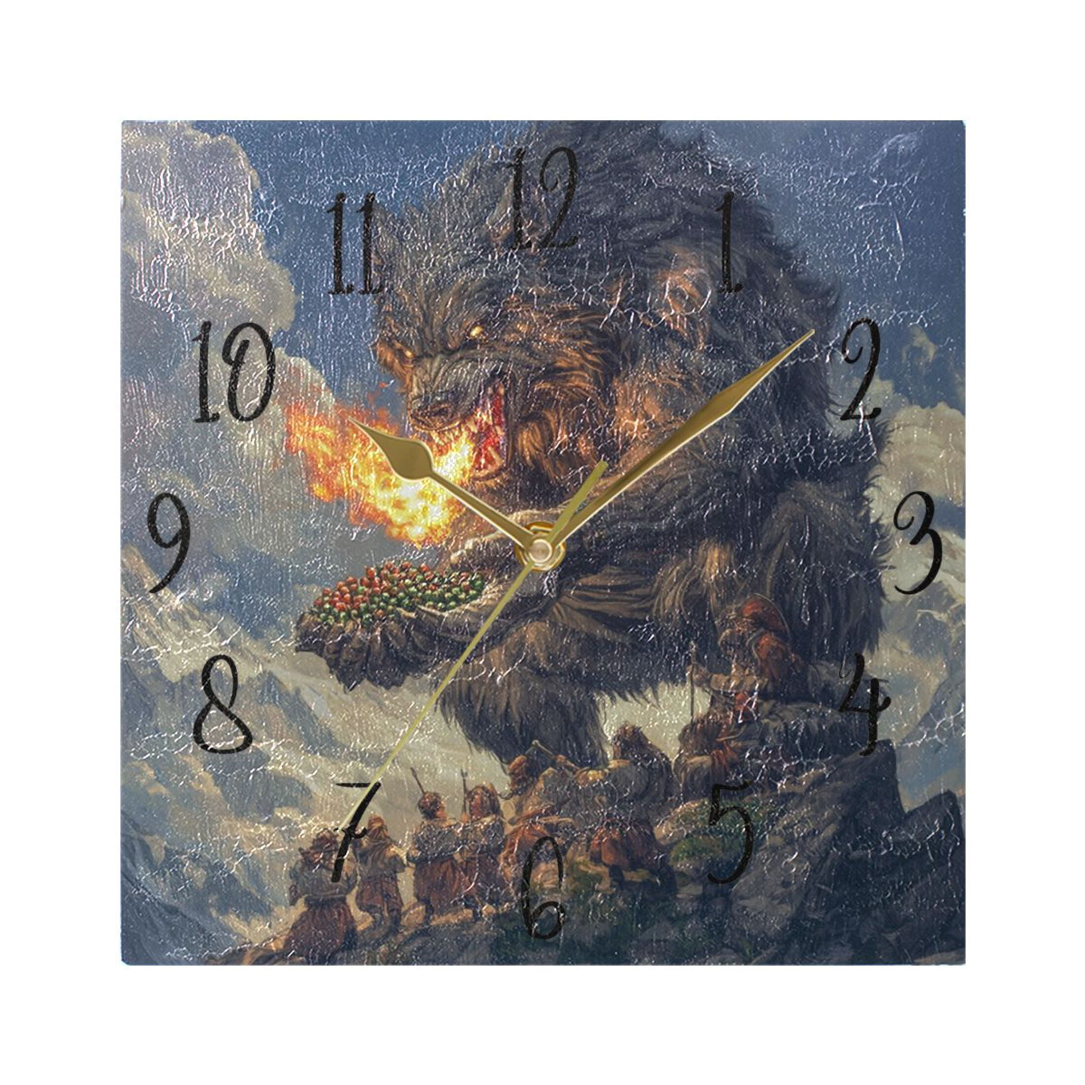 WOBOGO Flaming Giant Werewolf Pattern Wall Clock 7.78 Inch Battery ...