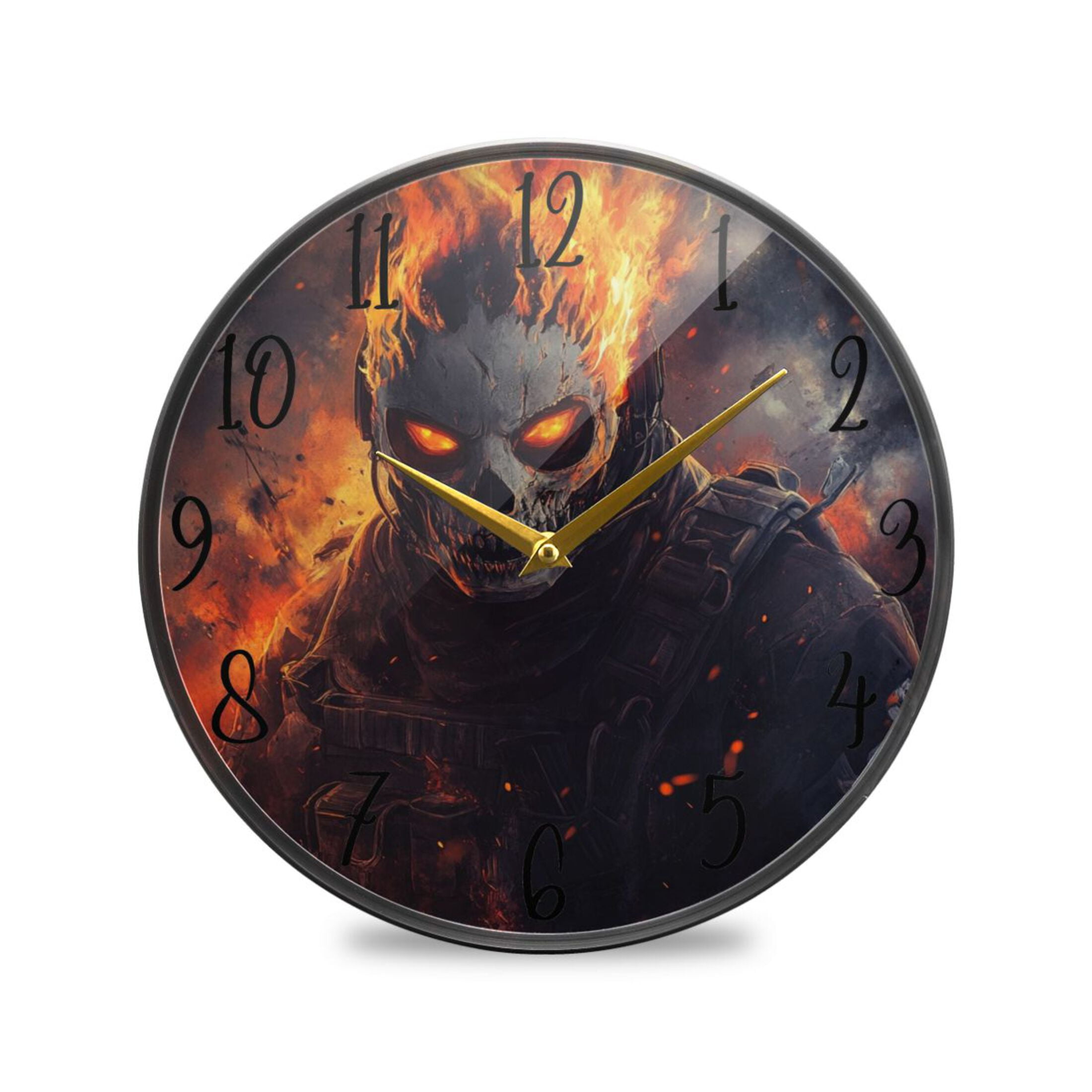 WOBOGO Flaming Skull Mask Acrylic Wall Clock Battery Operated 11.9in ...