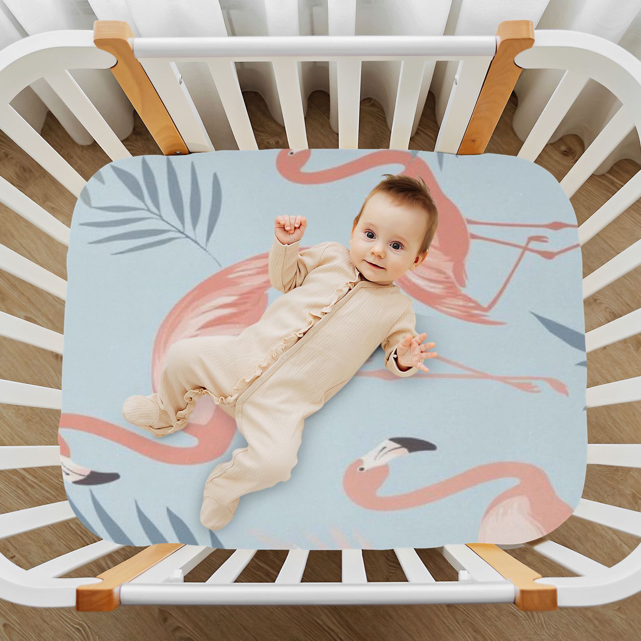 WOBOGO Flamingo Pattern with Tropical Leaves Baby Crib Sheets Super ...