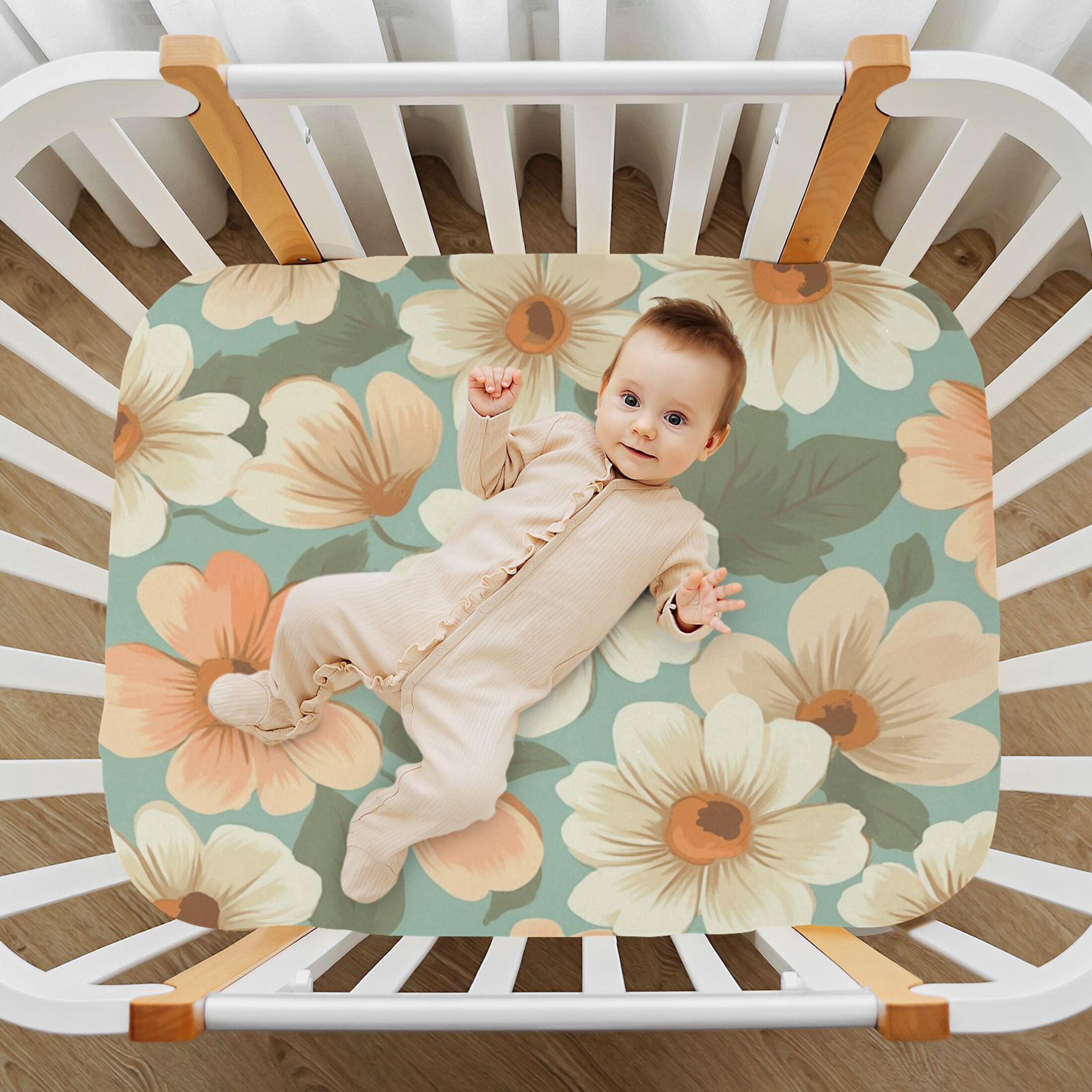 WOBOGO Floral Pattern in Pastel Colors Baby Crib Sheets Super Soft ...