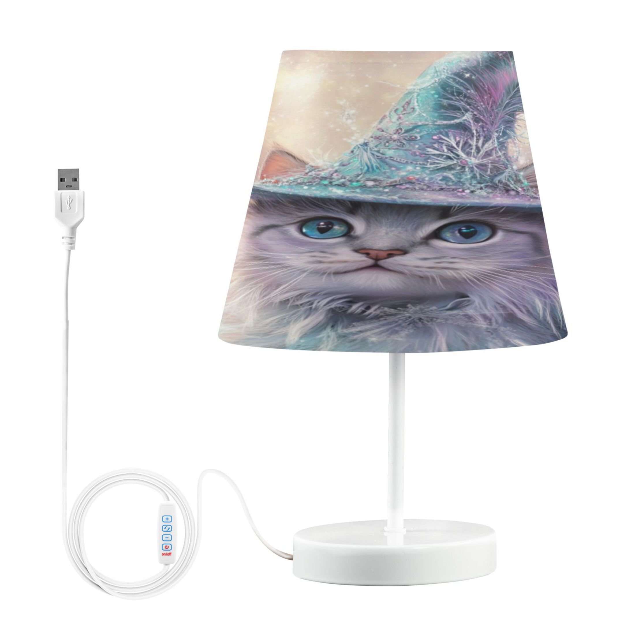 WOBOGO Fluffy Cat Wearing A Magic Hat Table Lamps Bedroom 3-Speed ...