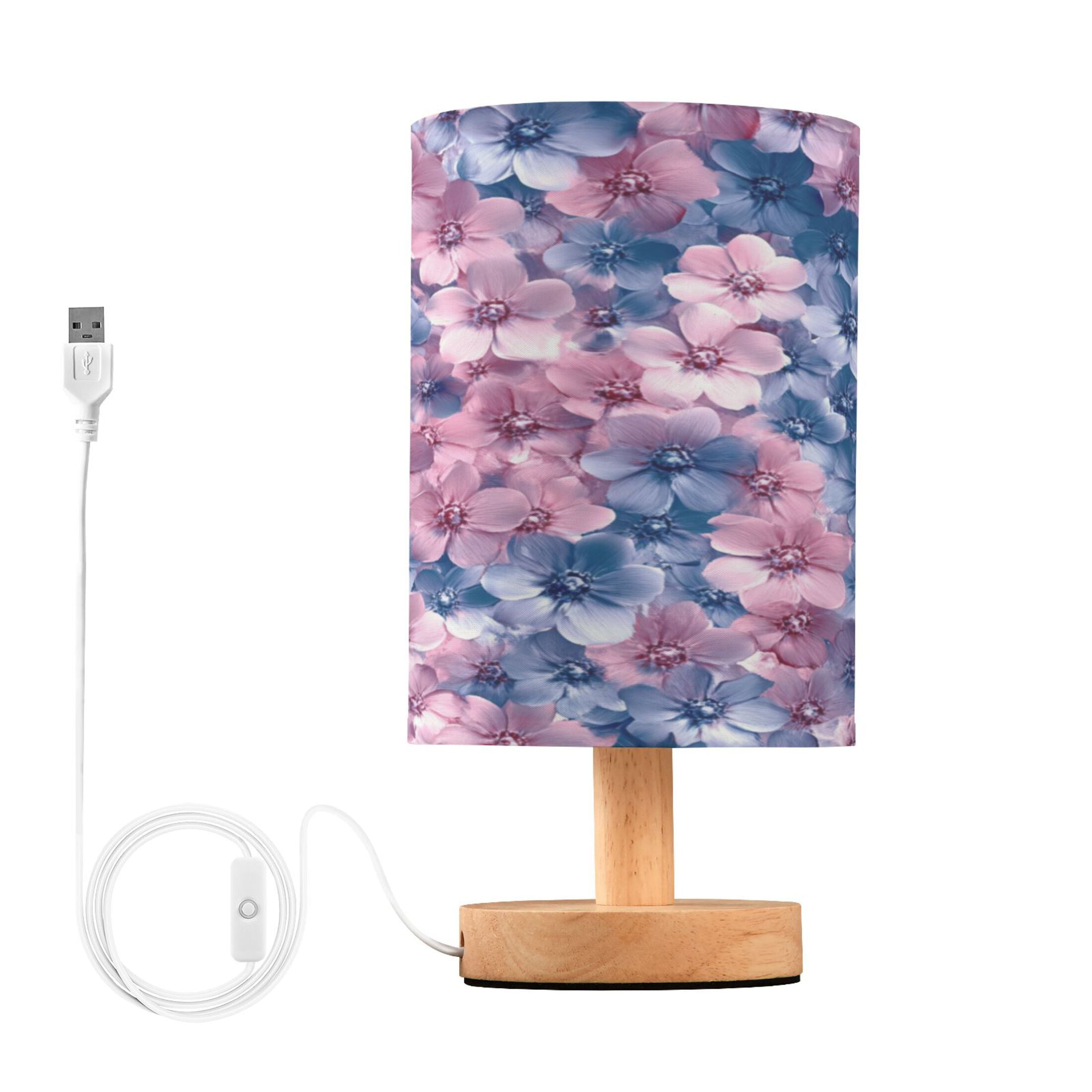 WOBOGO Fluffy Flowers Bedroom Table Lamp USB Power Connector Wooden ...