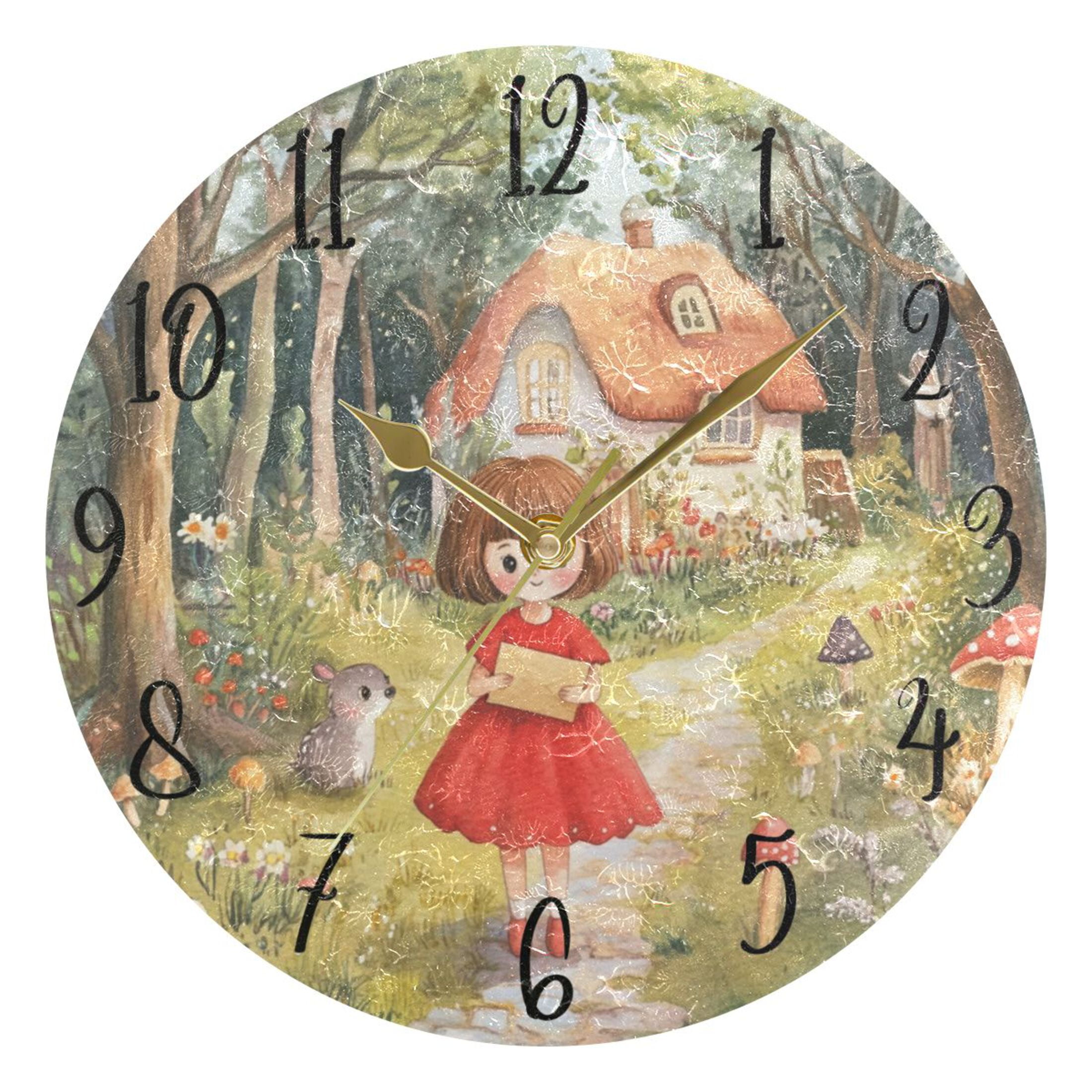 WOBOGO Forest Cabin Wall Clock 10in Silent Mechanism Battery Operated ...