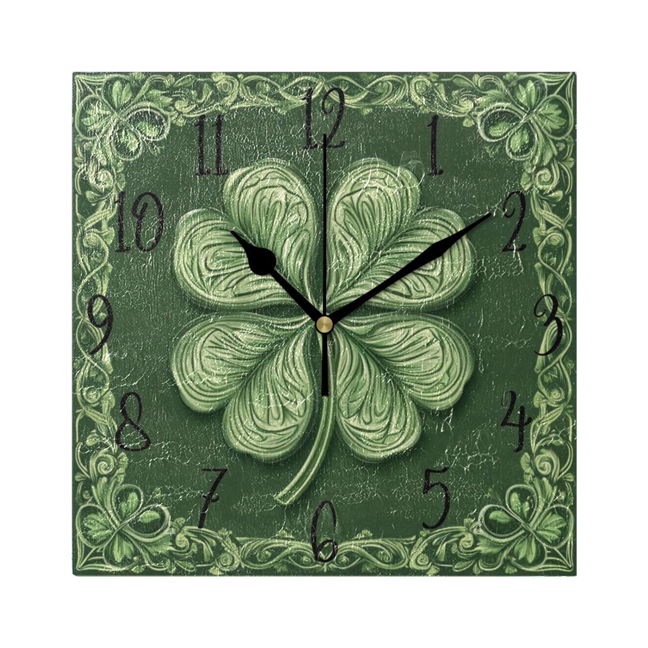 WOBOGO Four Leaf Clover Wall Clock 7.78 Inch Battery Operated Silent ...