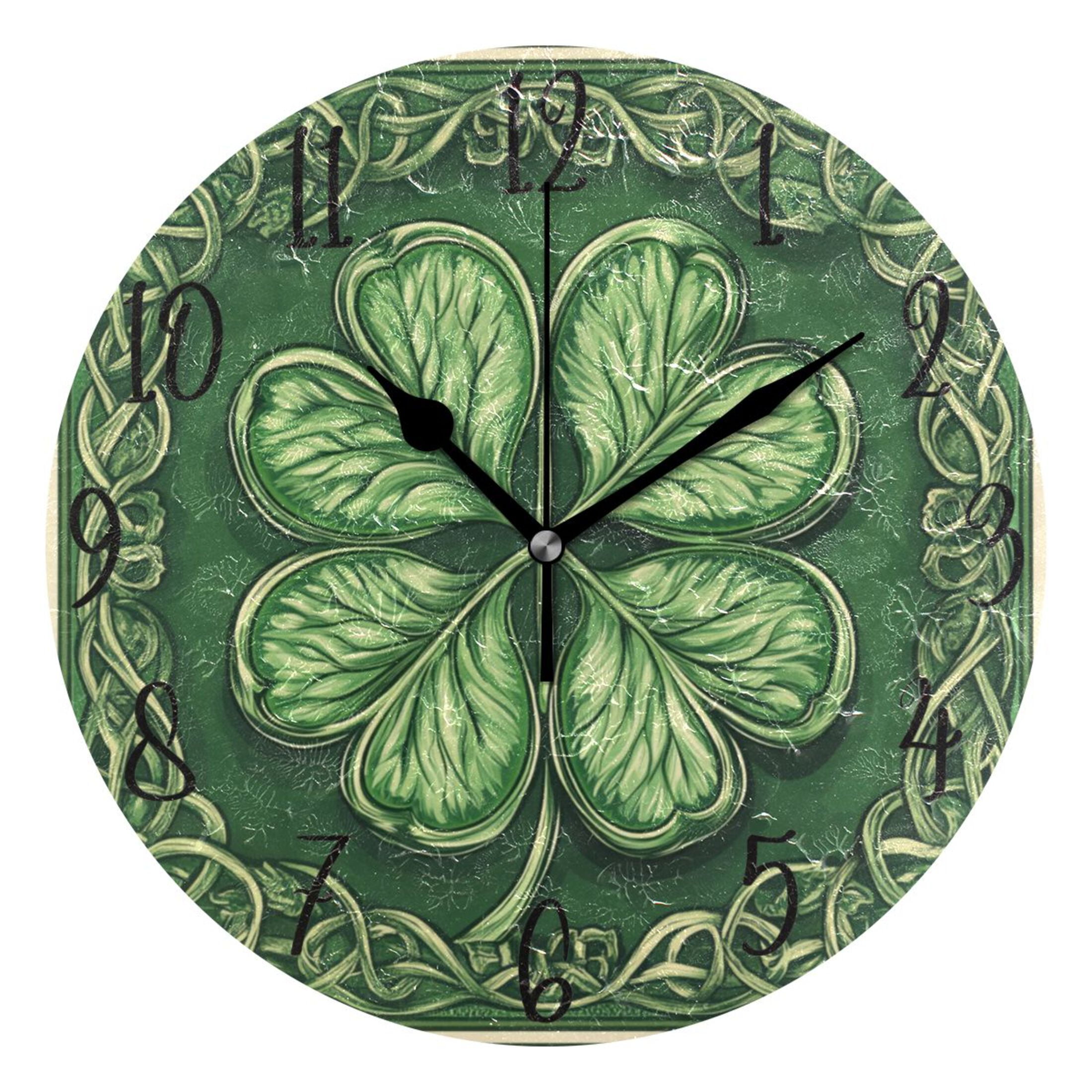 WOBOGO Four Leaves Clover Wall Clock 10in Silent Mechanism Battery ...