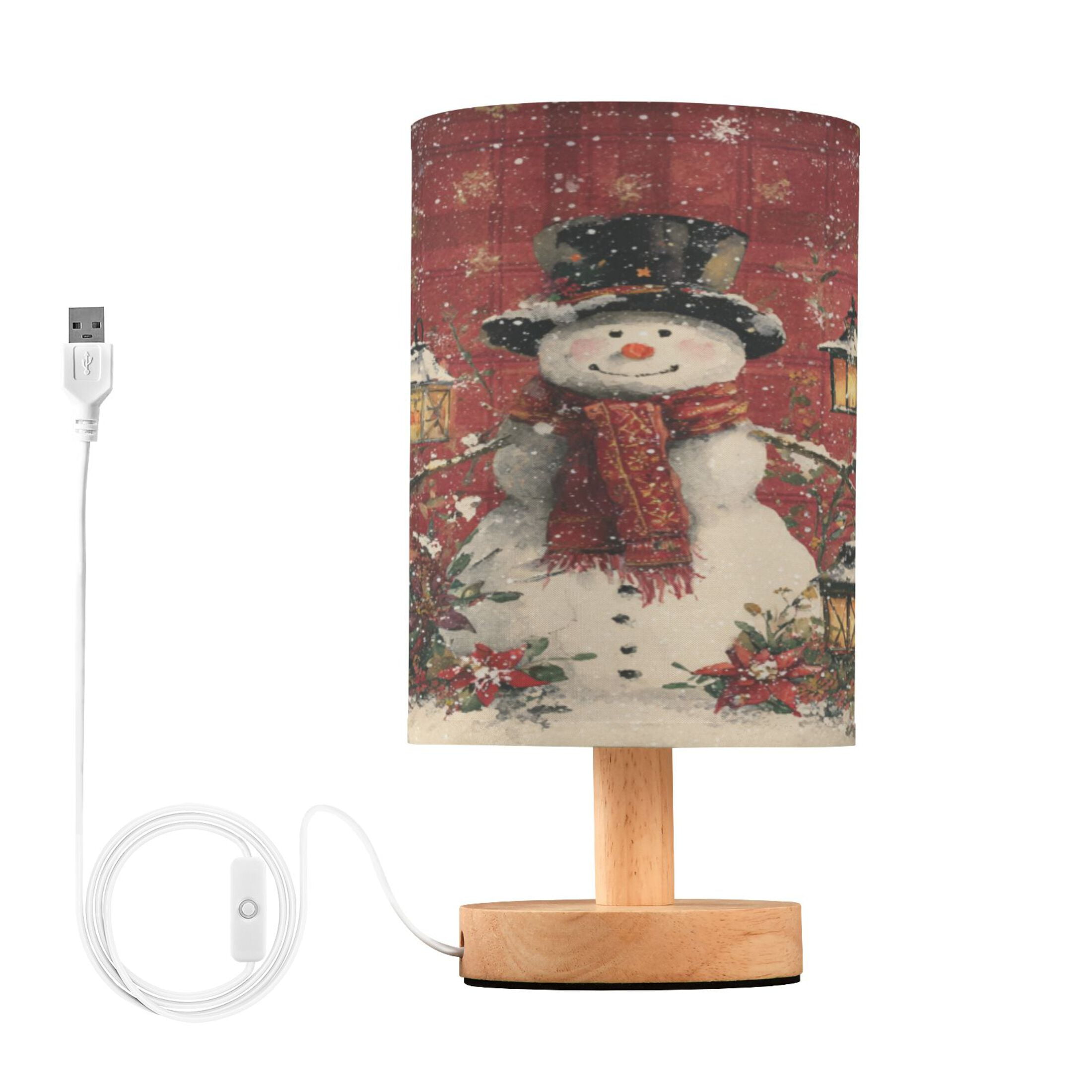 WOBOGO Friendly Snowman Bedroom Table Lamp USB Power Connector Wooden ...