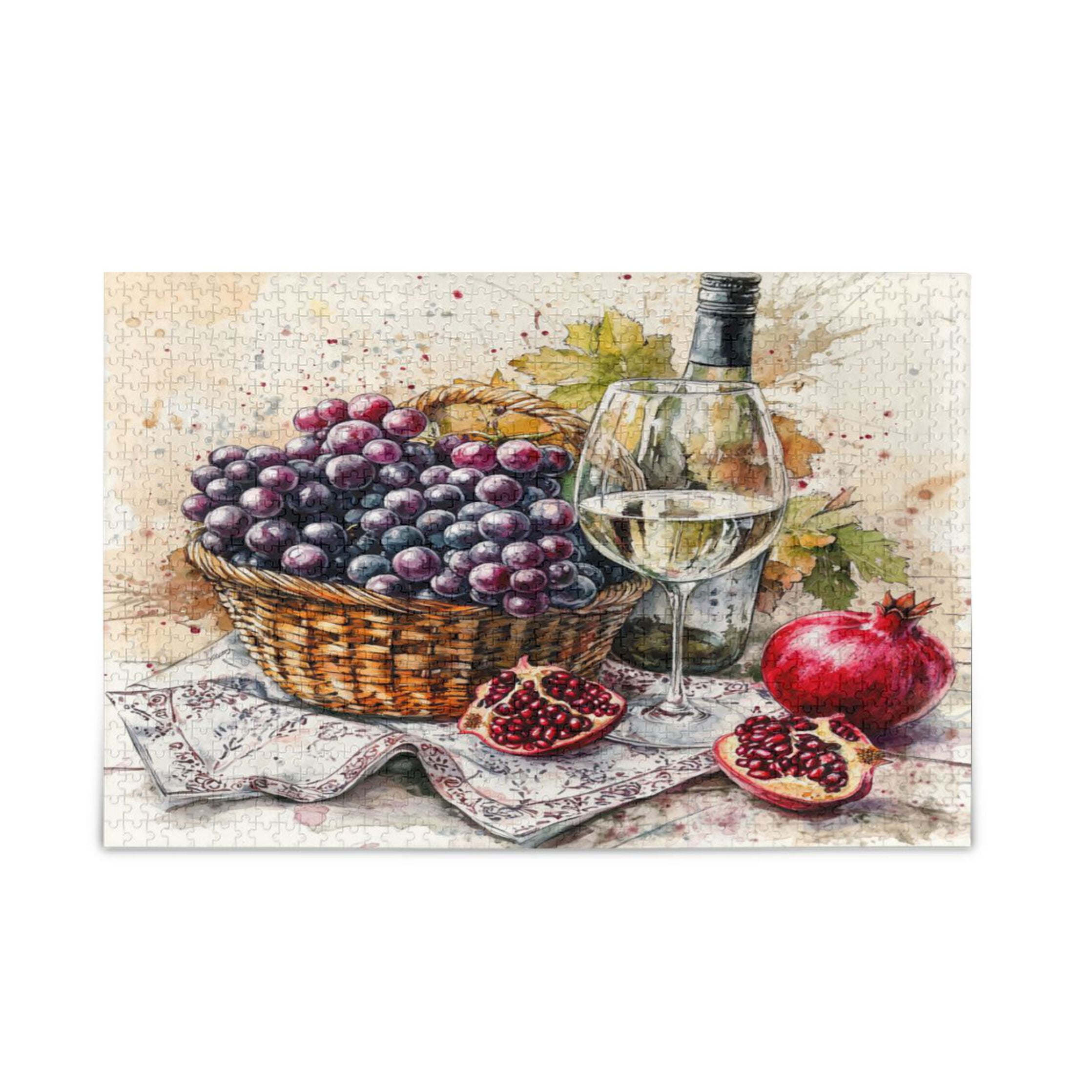 WOBOGO Fruit Basket with White Wine Puzzle Challenge 500 Piece Jigsaw ...