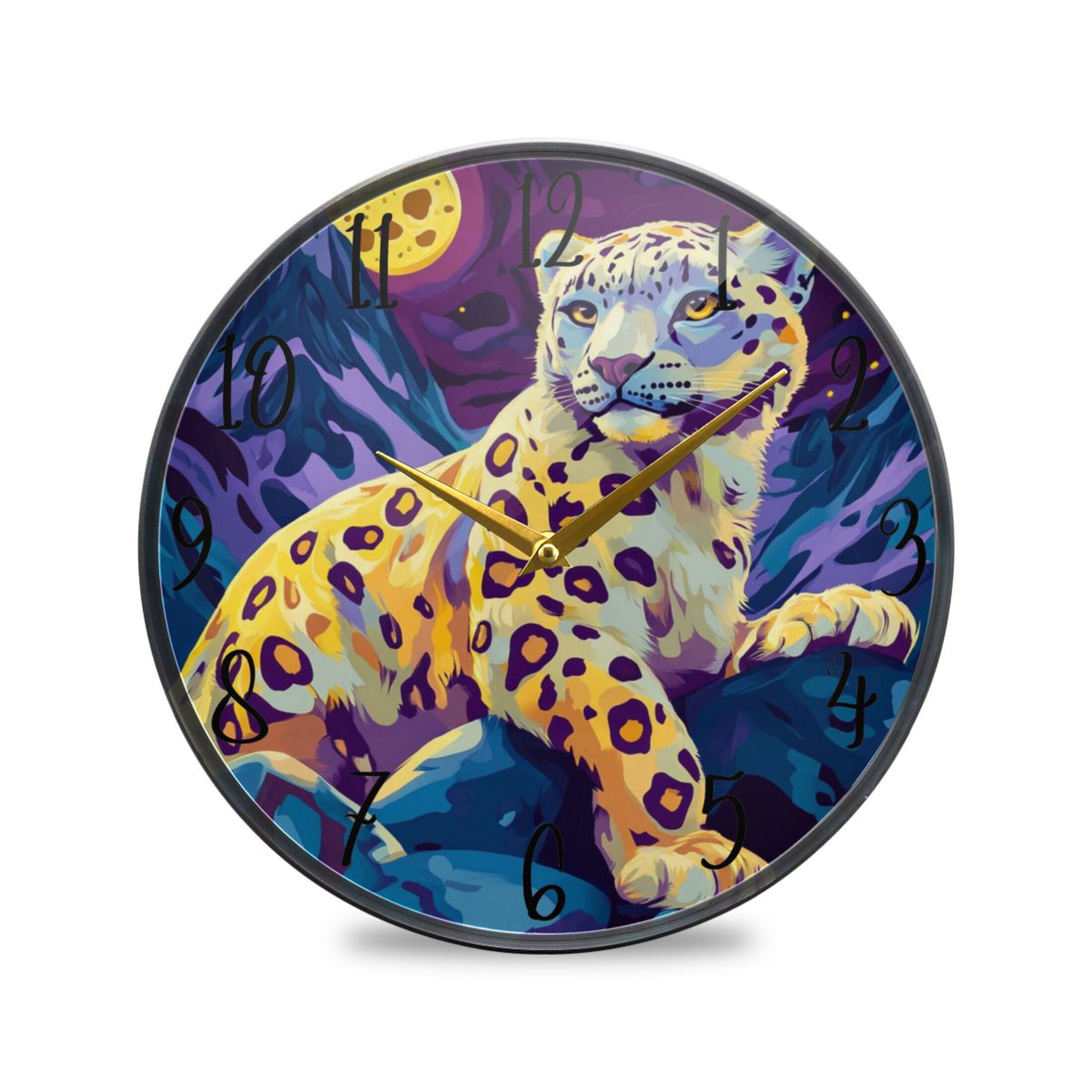 WOBOGO Full Moon Snow Leopard Acrylic Wall Clock Battery Operated 9.5in ...