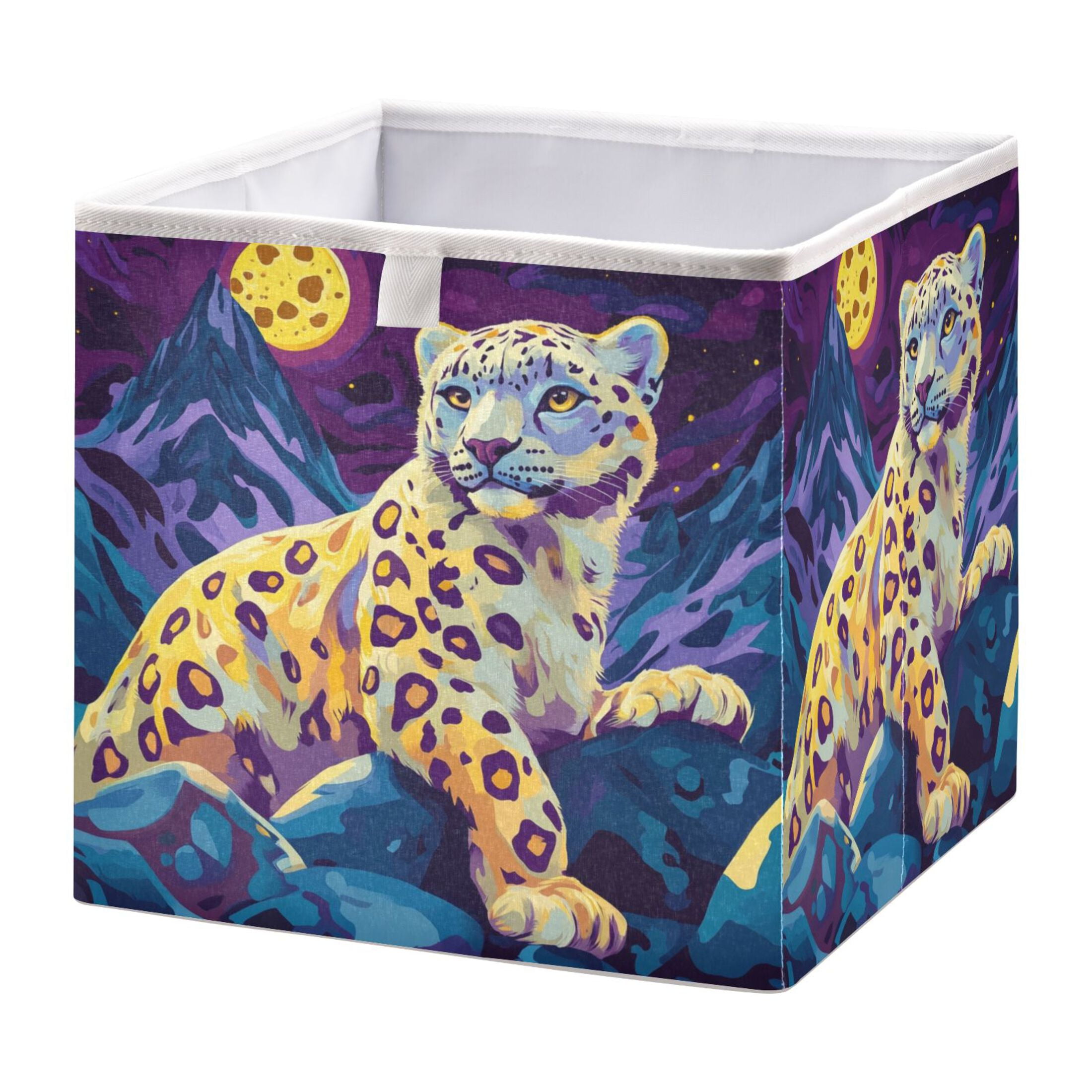 WOBOGO Full Moon Snow Leopard Storage Basket Foldable Easy to Clean ...