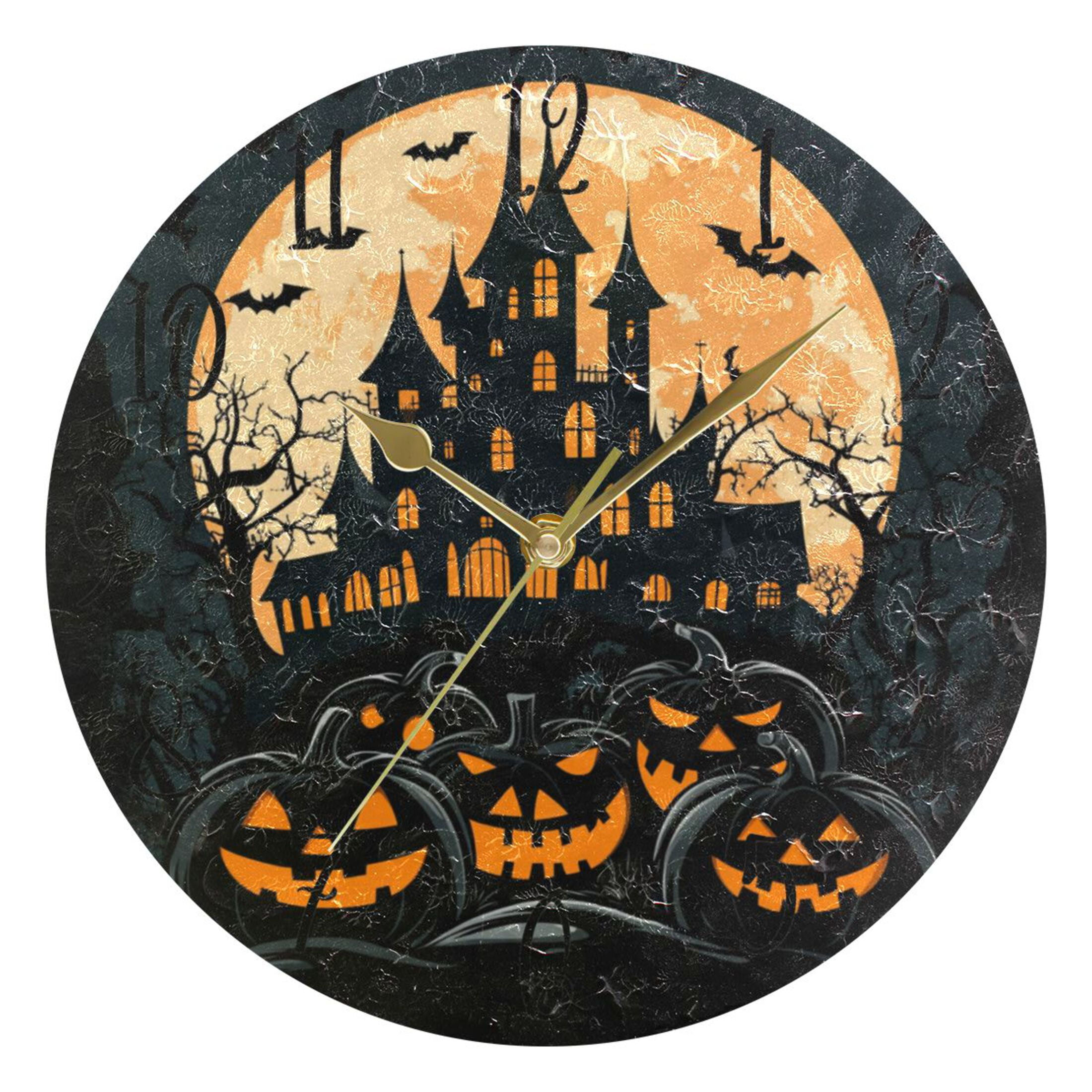 WOBOGO Ghost Pumpkin Wall Clock 10in Silent Mechanism Battery Operated ...
