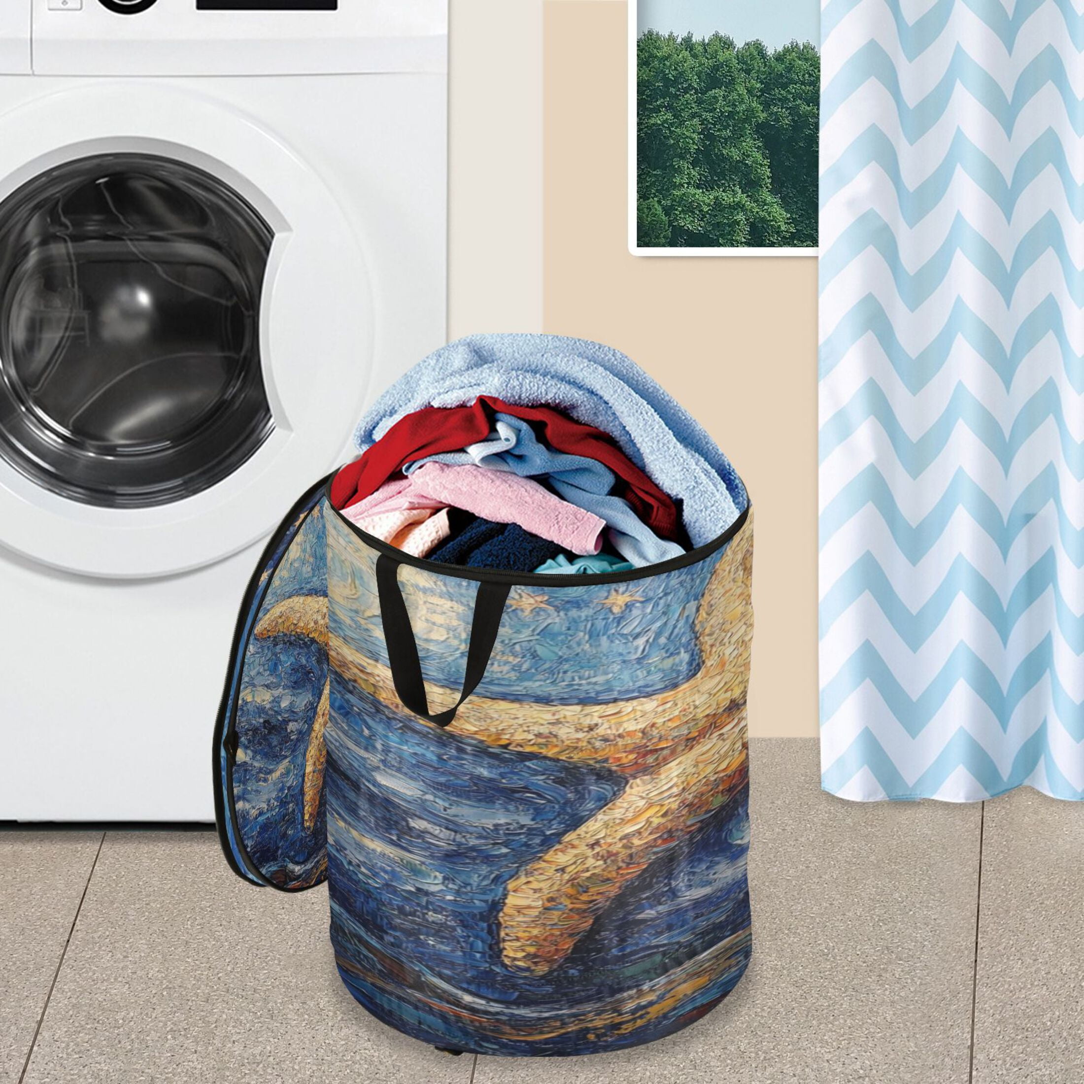 WOBOGO Giant Starfish Oil Painting Foldable Laundry Baskets with Carry ...