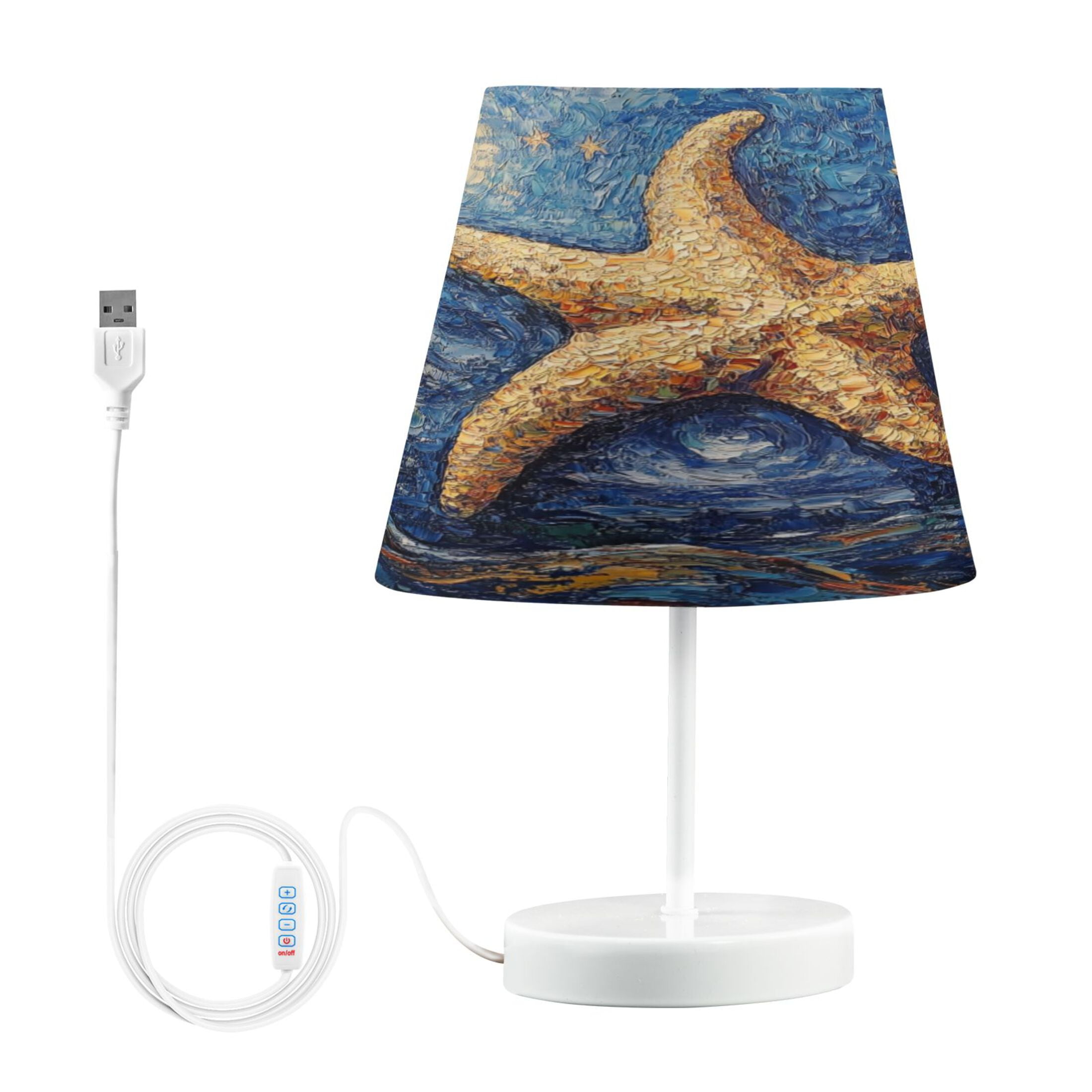 WOBOGO Giant Starfish Oil Painting Table Lamps Bedroom 3-Speed Dimmable ...