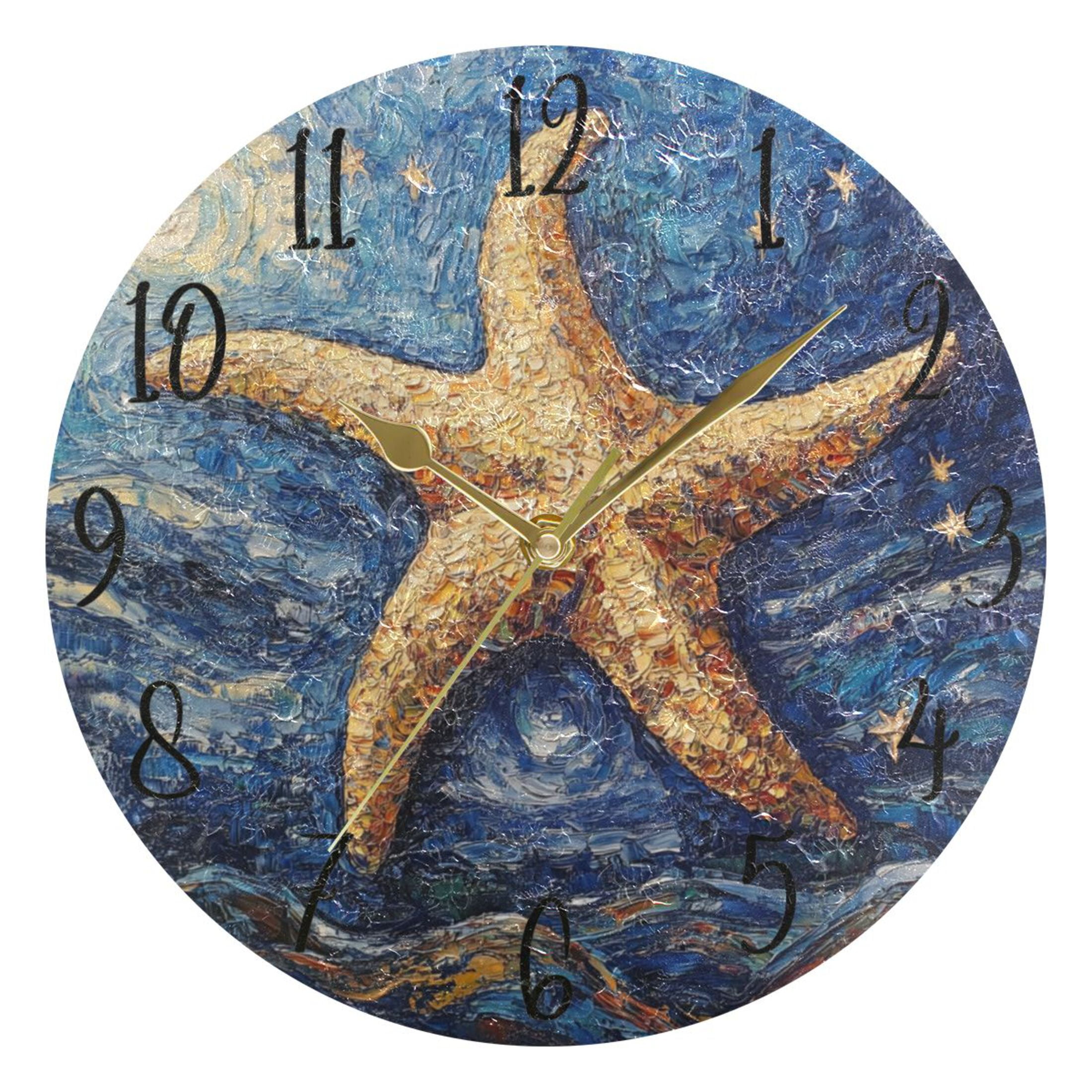 WOBOGO Giant Starfish Oil Painting Wall Clock 10in Silent Mechanism ...