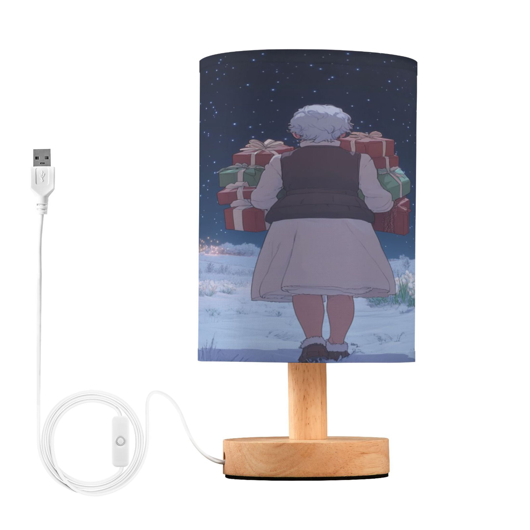 WOBOGO Gift Giving Granny Bedroom Table Lamp USB Power Connector Wooden ...