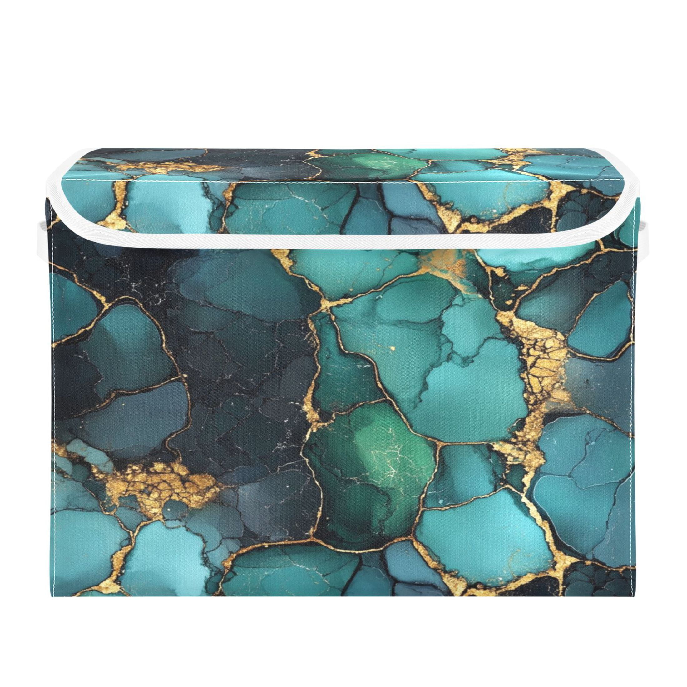WOBOGO Gild Dark Green Marbles Large Collapsible Storage Box Flip Lid ...