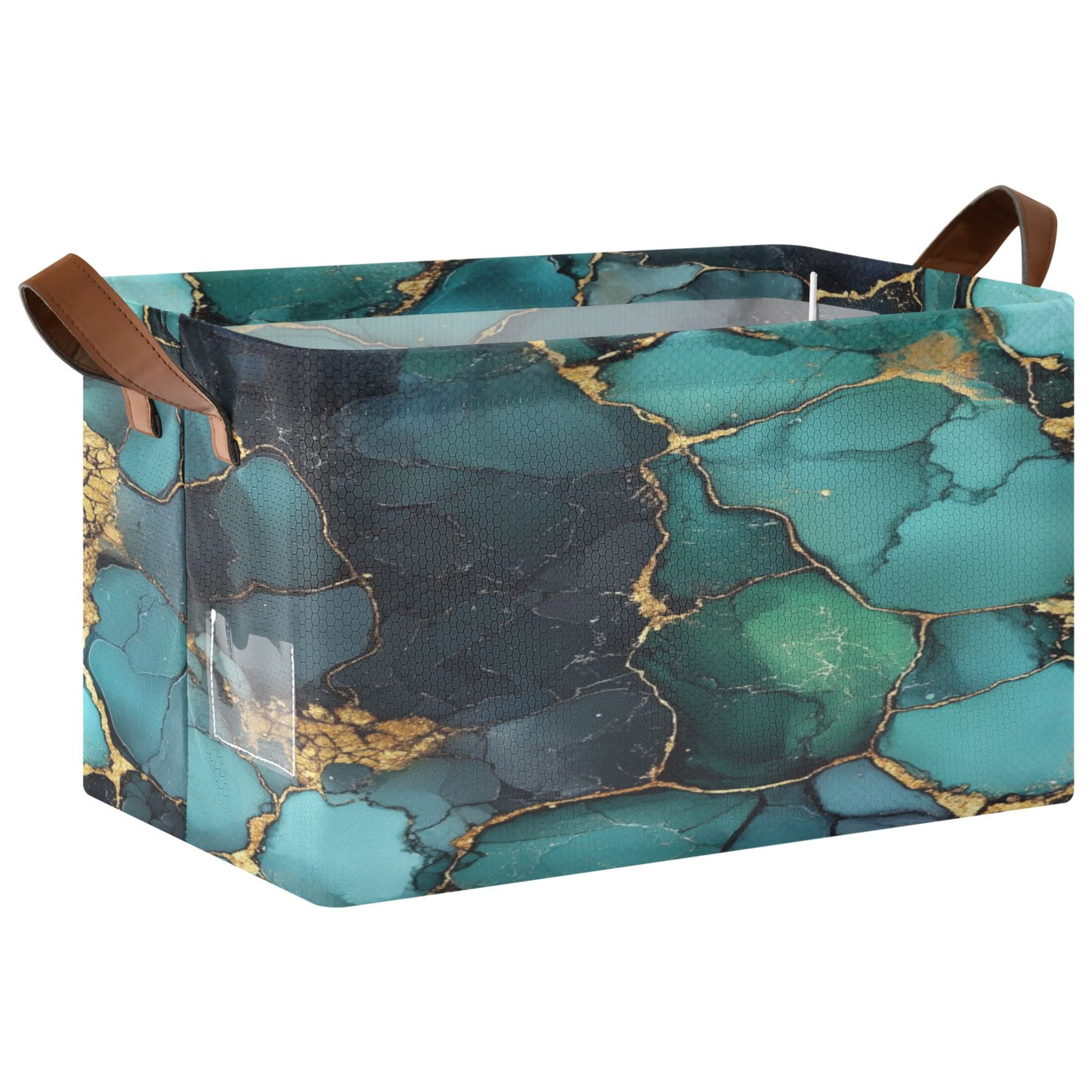 WOBOGO Gild Dark Green Marbles Storage Basket 16.9×11.4×10in ...