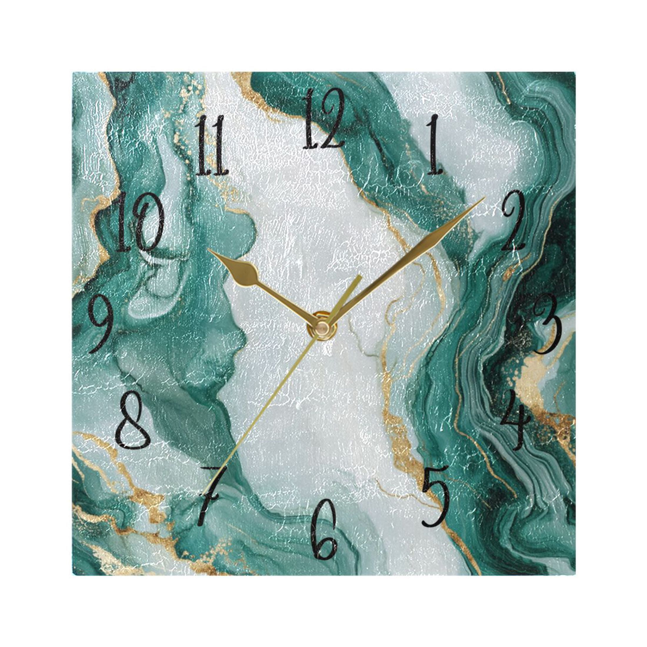 WOBOGO Gilt Green Marble Wall Clock 7.78 Inch Battery Operated Silent ...