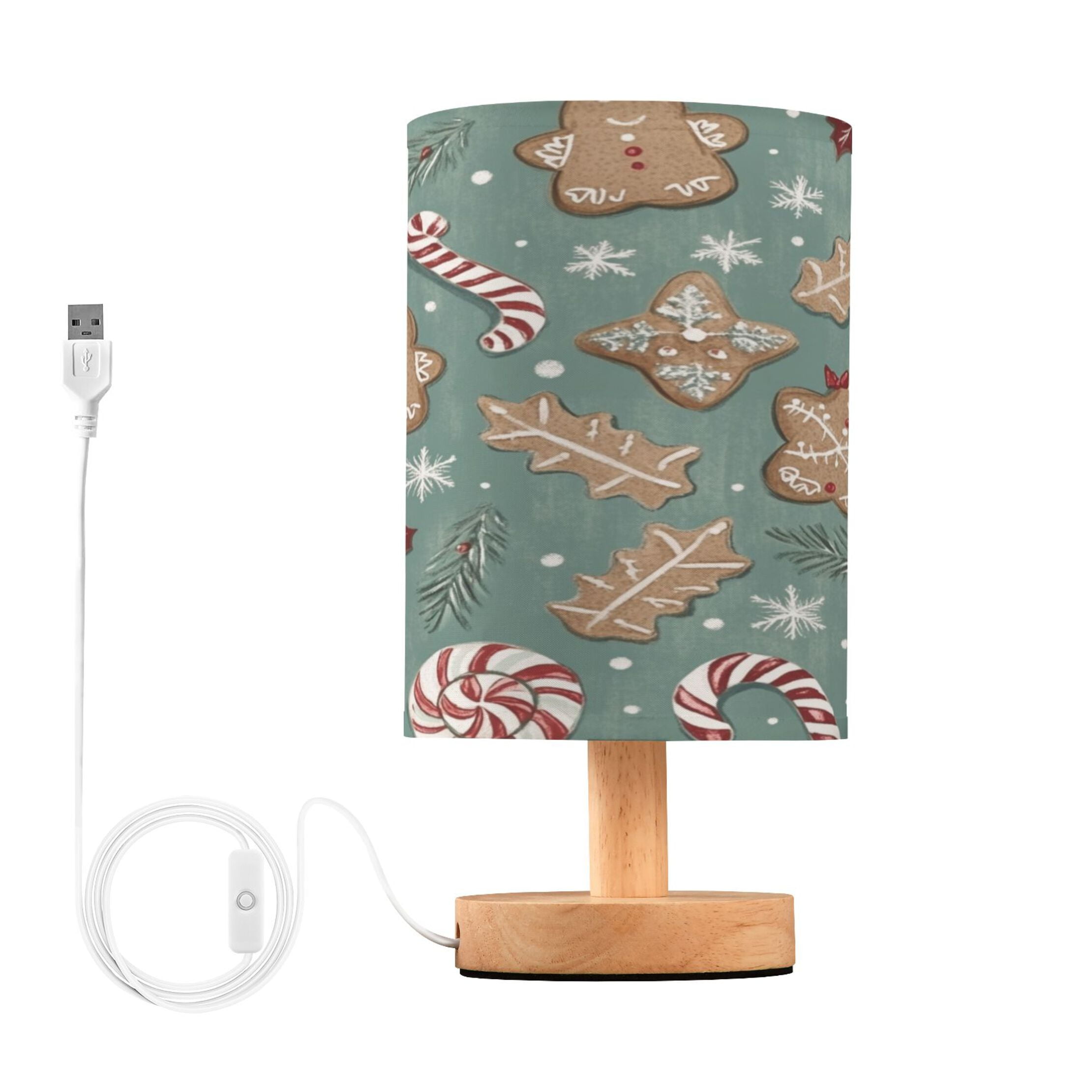 WOBOGO Gingerbread Cookies Candy Canes Pattern Bedroom Table Lamp USB ...