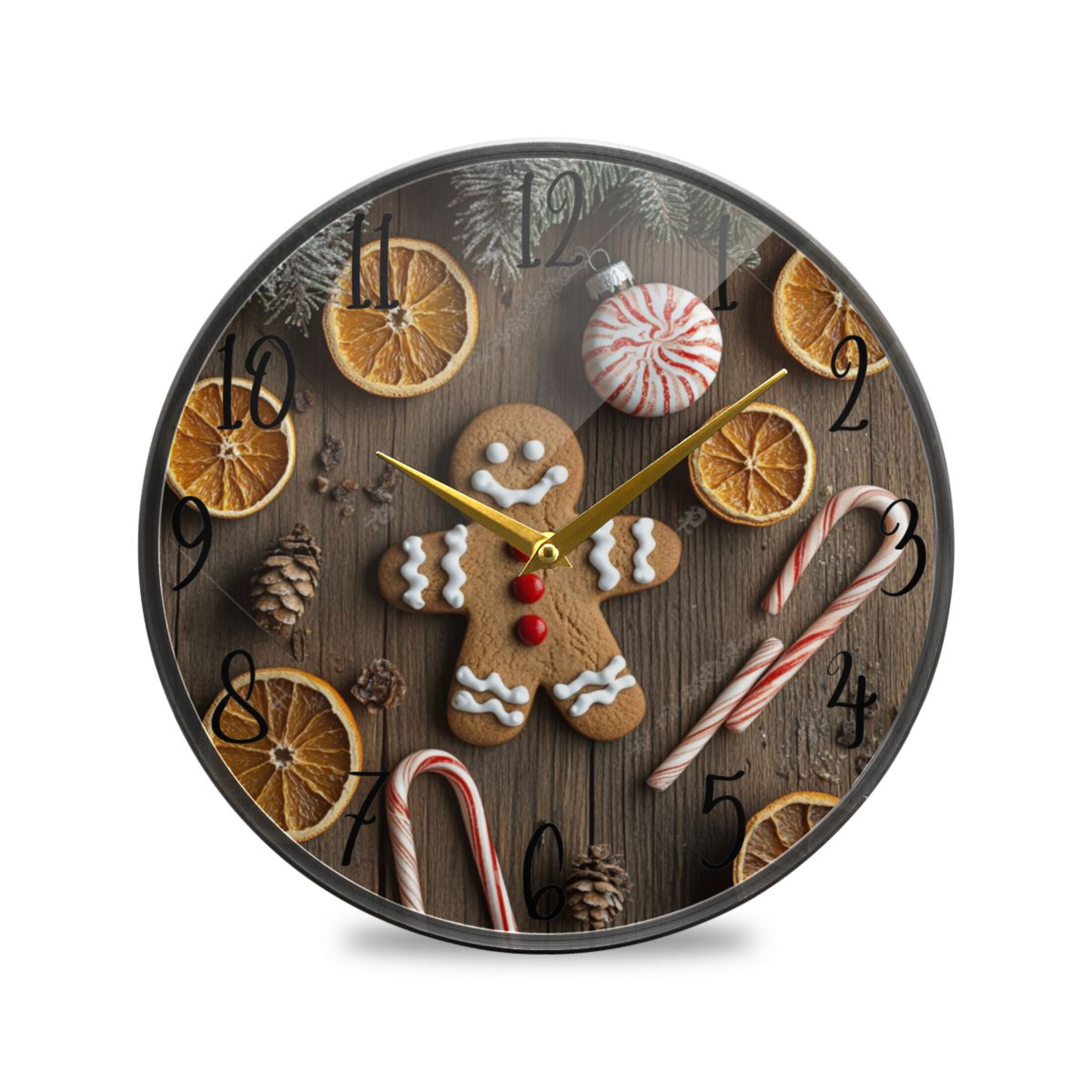 WOBOGO Gingerbread Man and Candy Acrylic Wall Clock Battery Operated 9 ...