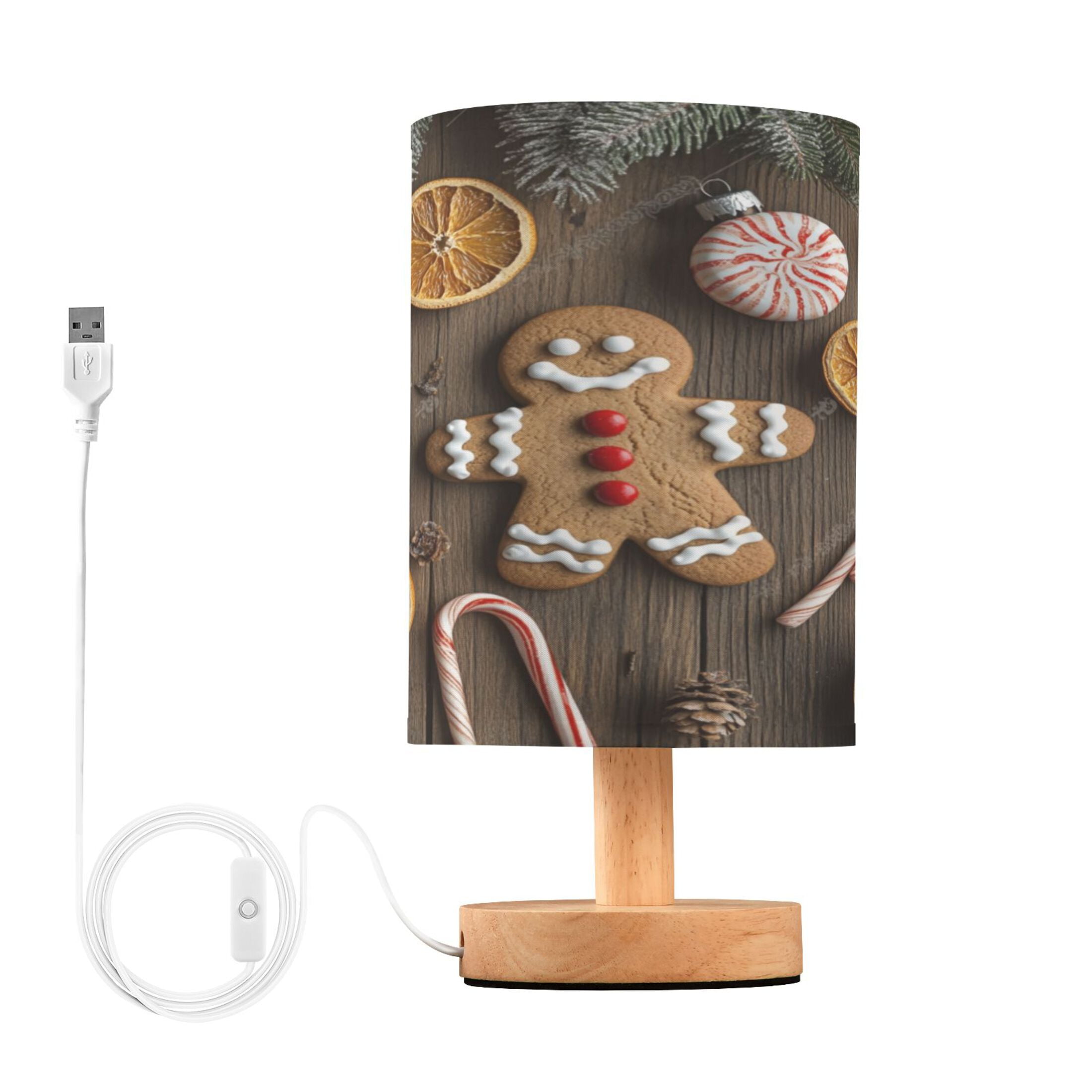 WOBOGO Gingerbread Man and Candy Bedroom Table Lamp USB Power Connector ...