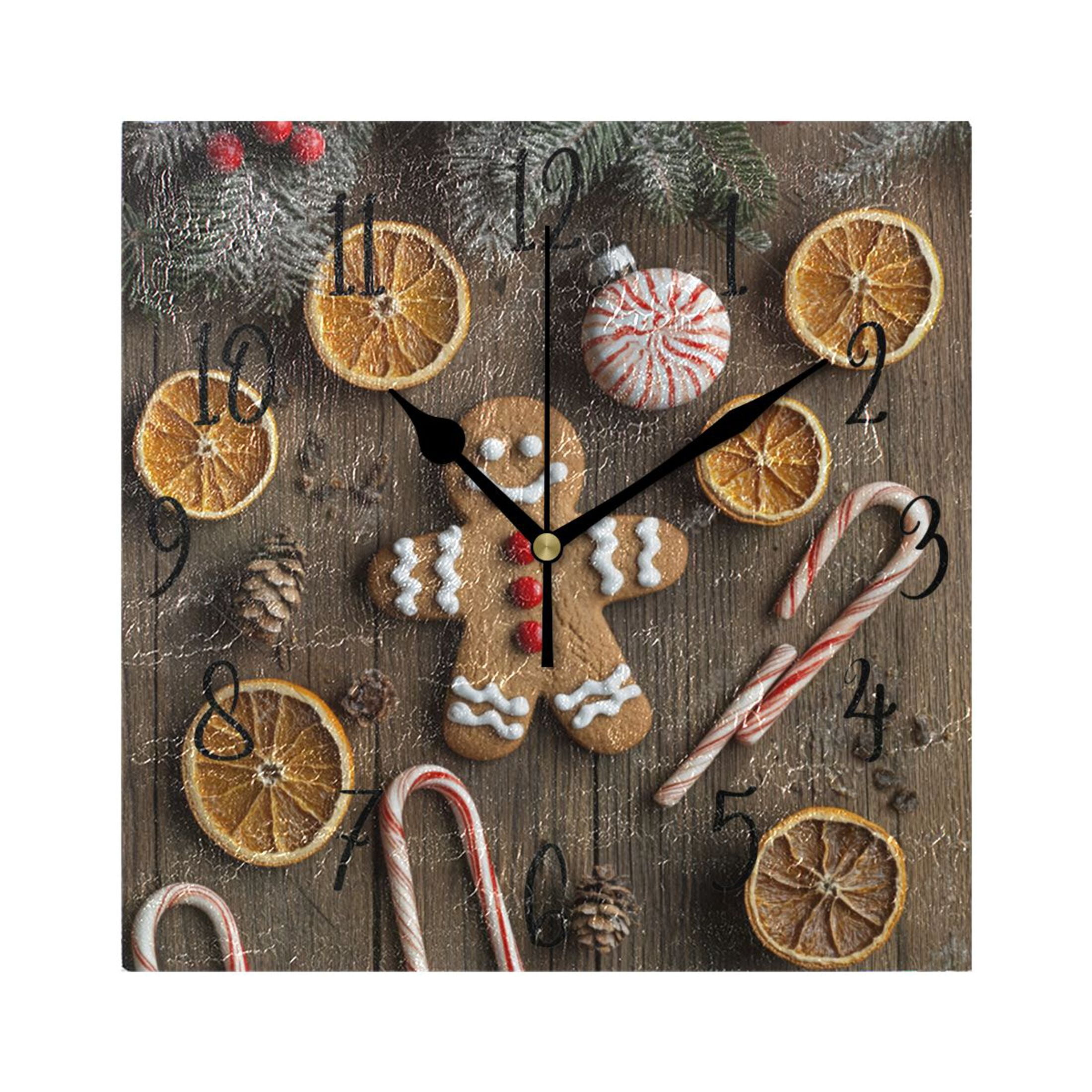 WOBOGO Gingerbread Man and Candy Wall Clock 7.78 Inch Battery Operated ...
