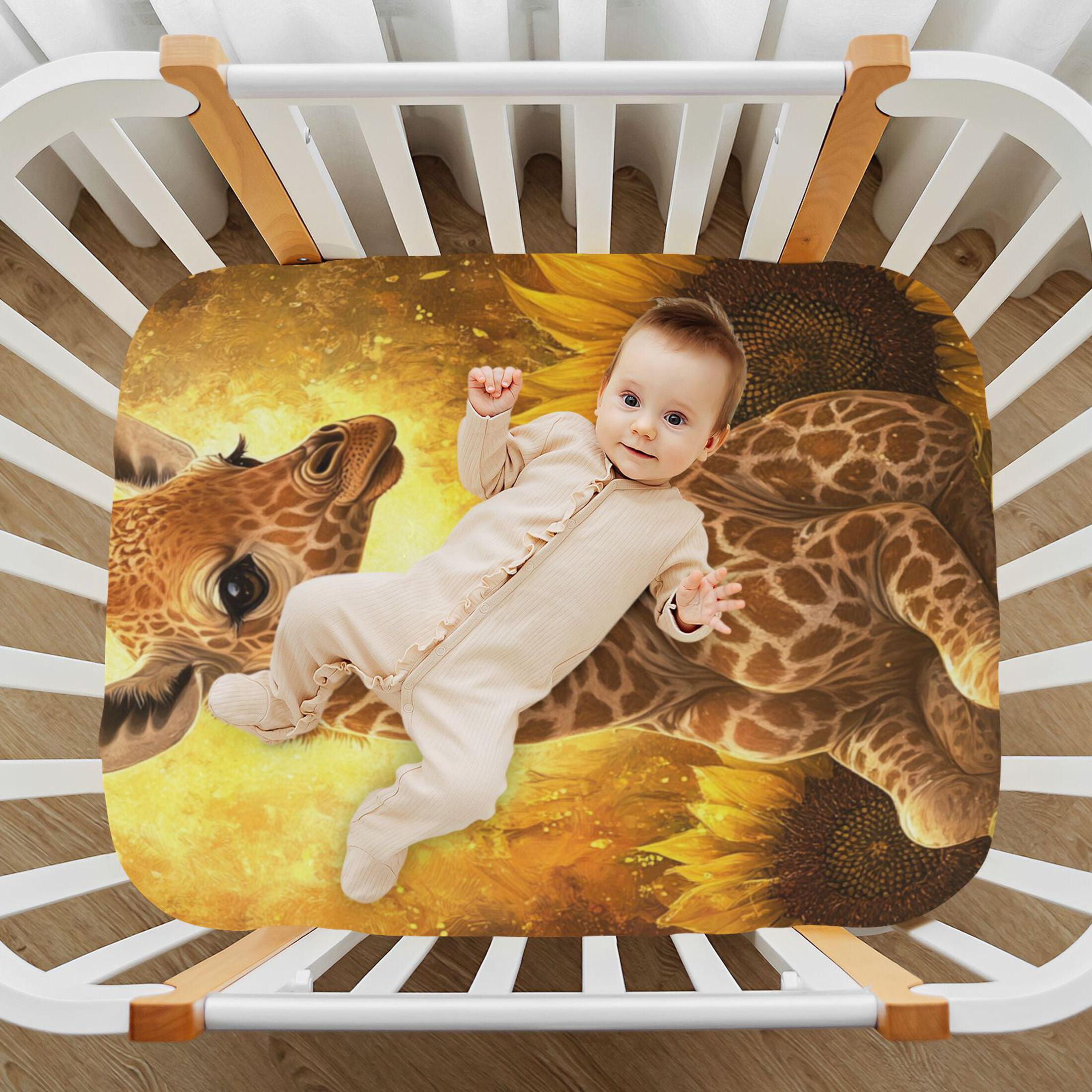 WOBOGO Giraffe Sunflower Illustration Baby Crib Sheets Super Soft ...