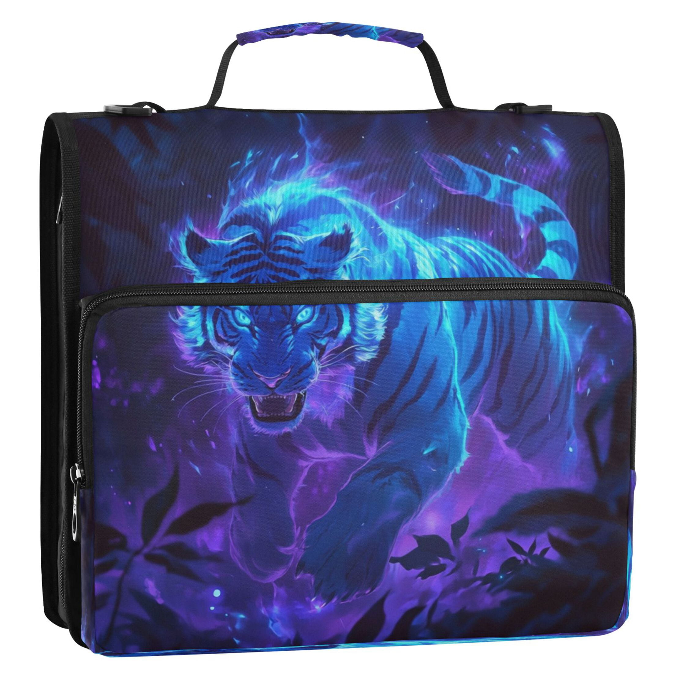 WOBOGO Glowing Blue Tiger Ring Binder Bag 1.5in Folder Organizer with ...
