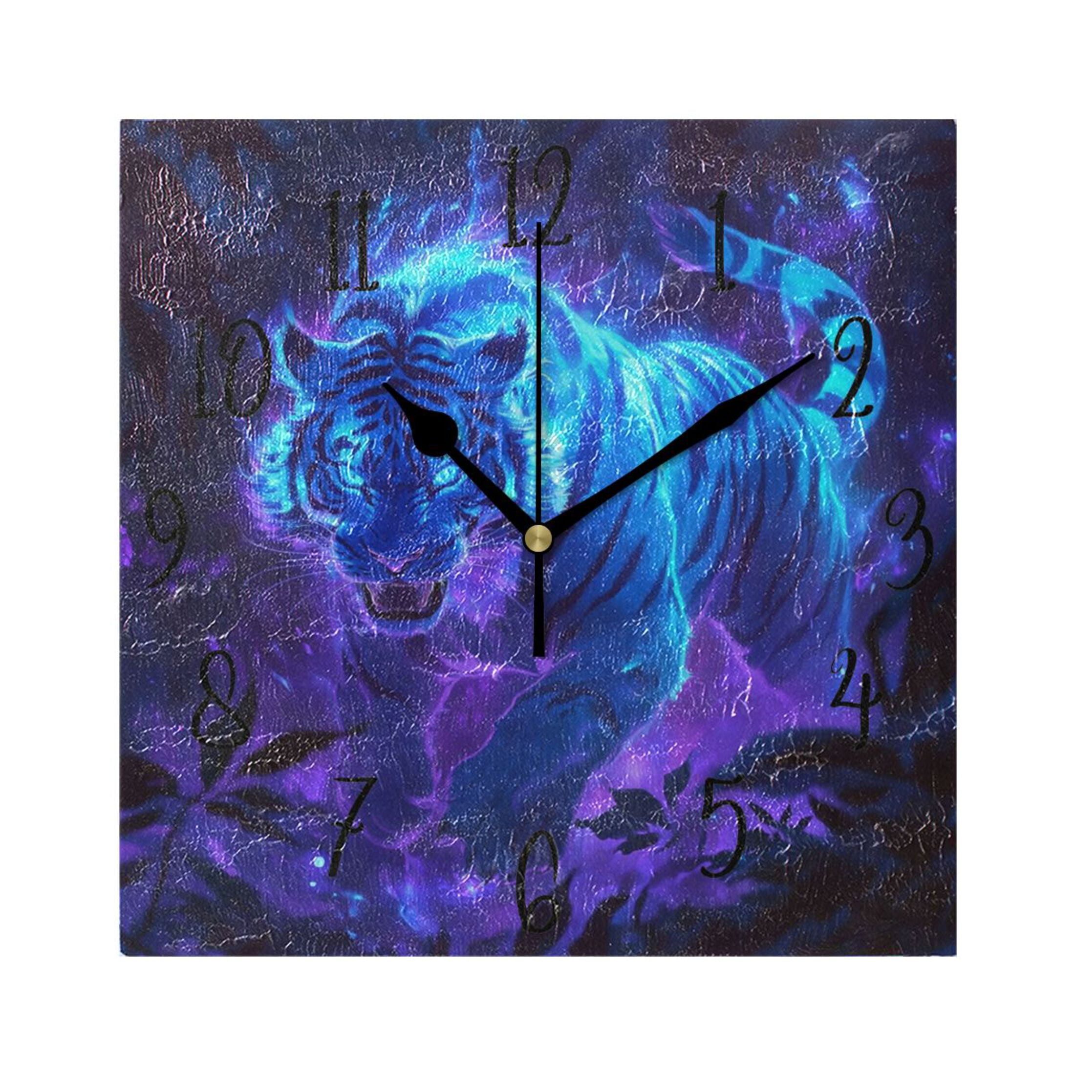 WOBOGO Glowing Blue Tiger Wall Clock 7.78 Inch Battery Operated Silent ...