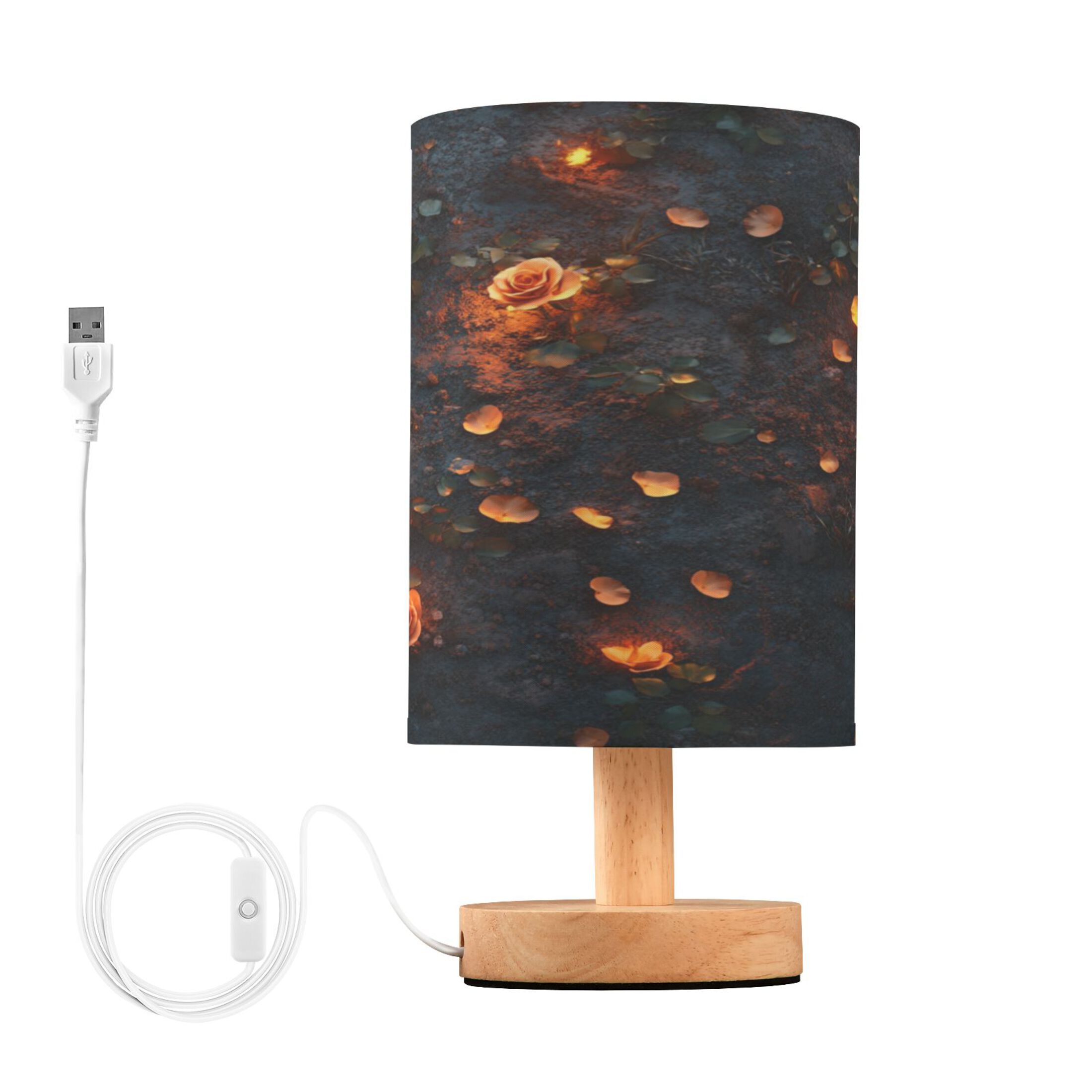 WOBOGO Glowing Roses Bedroom Table Lamp USB Power Connector Wooden Base ...