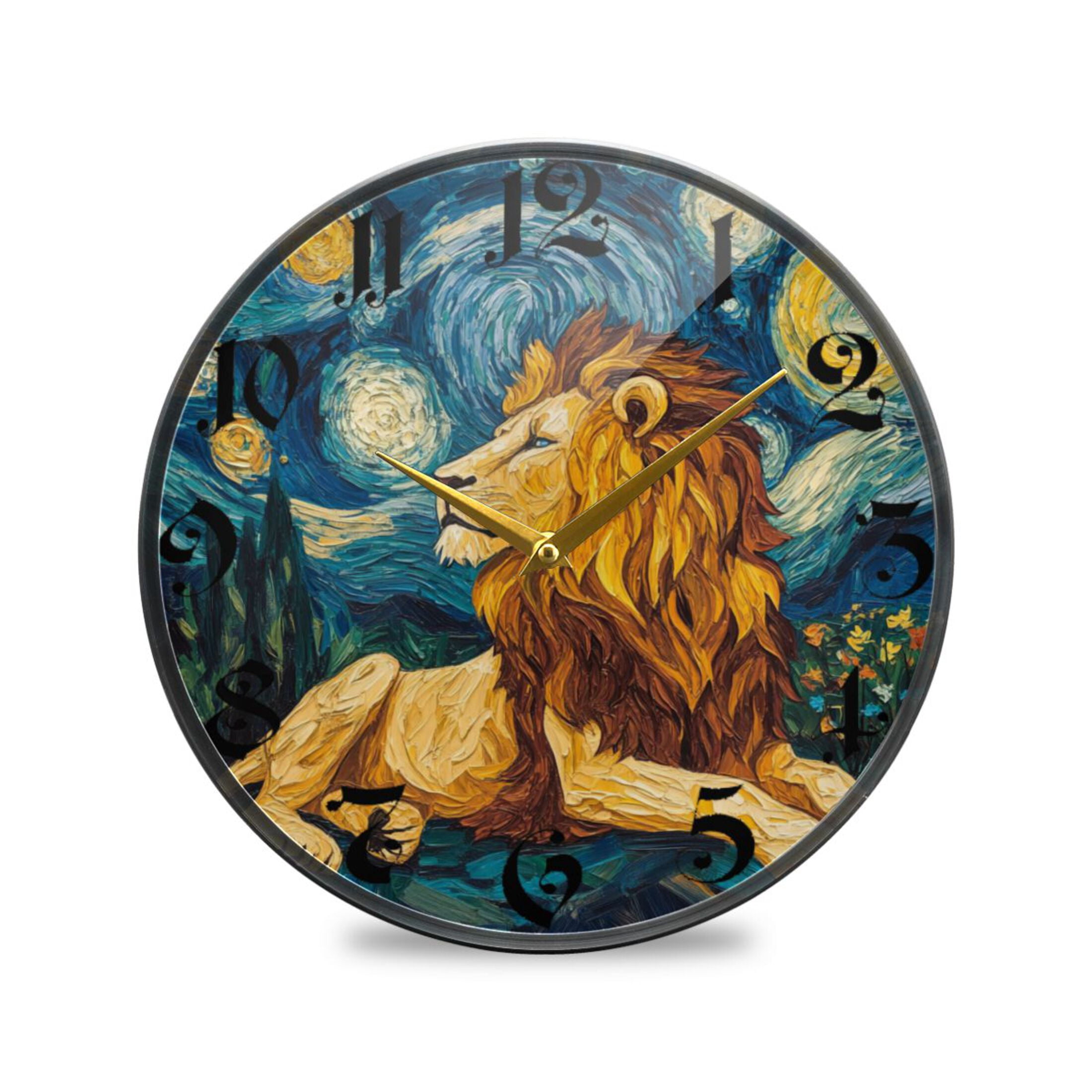 WOBOGO Golden Lion King Acrylic Wall Clock Battery Operated 11.9in ...