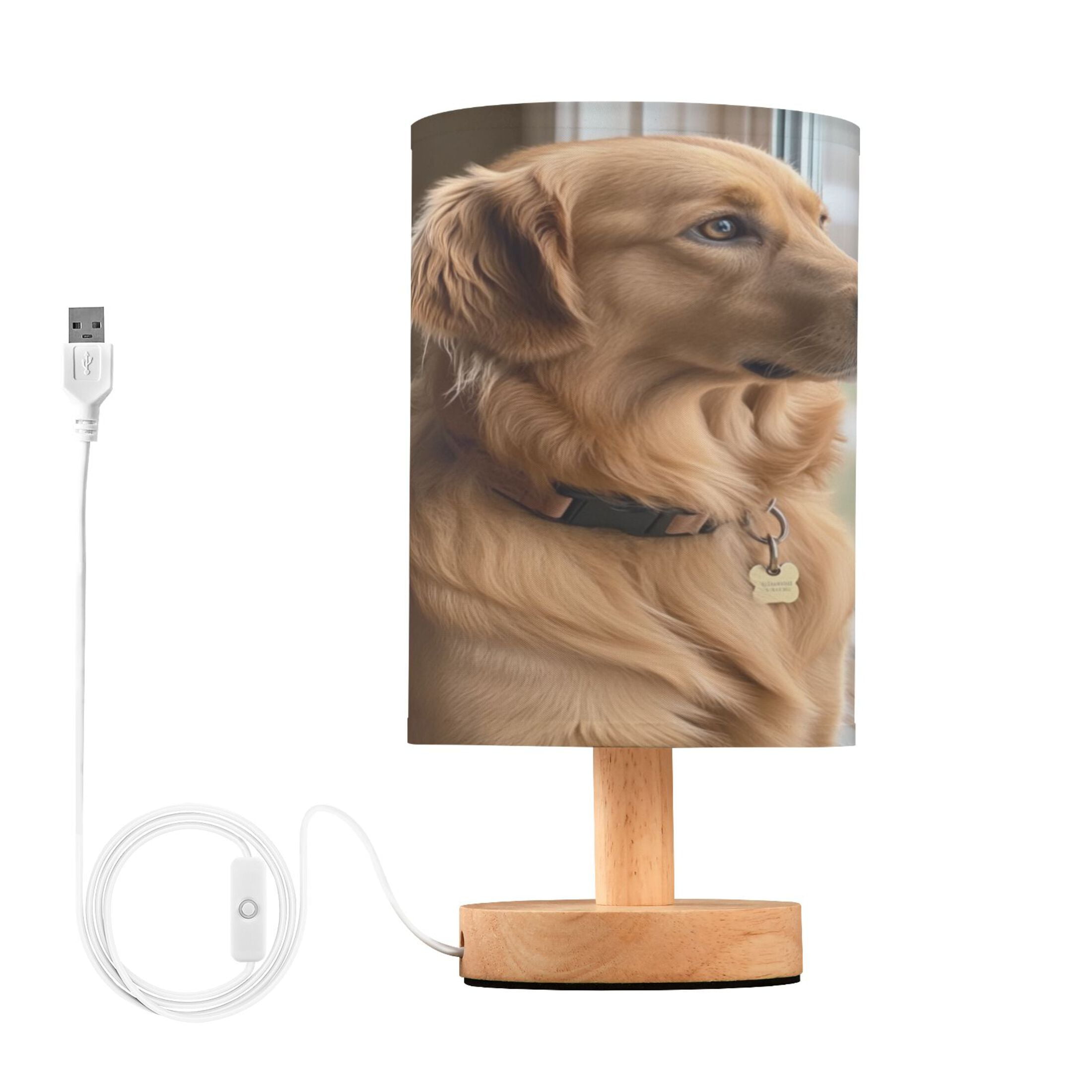 WOBOGO Golden Retriever Bedroom Table Lamp USB Power Connector Wooden ...