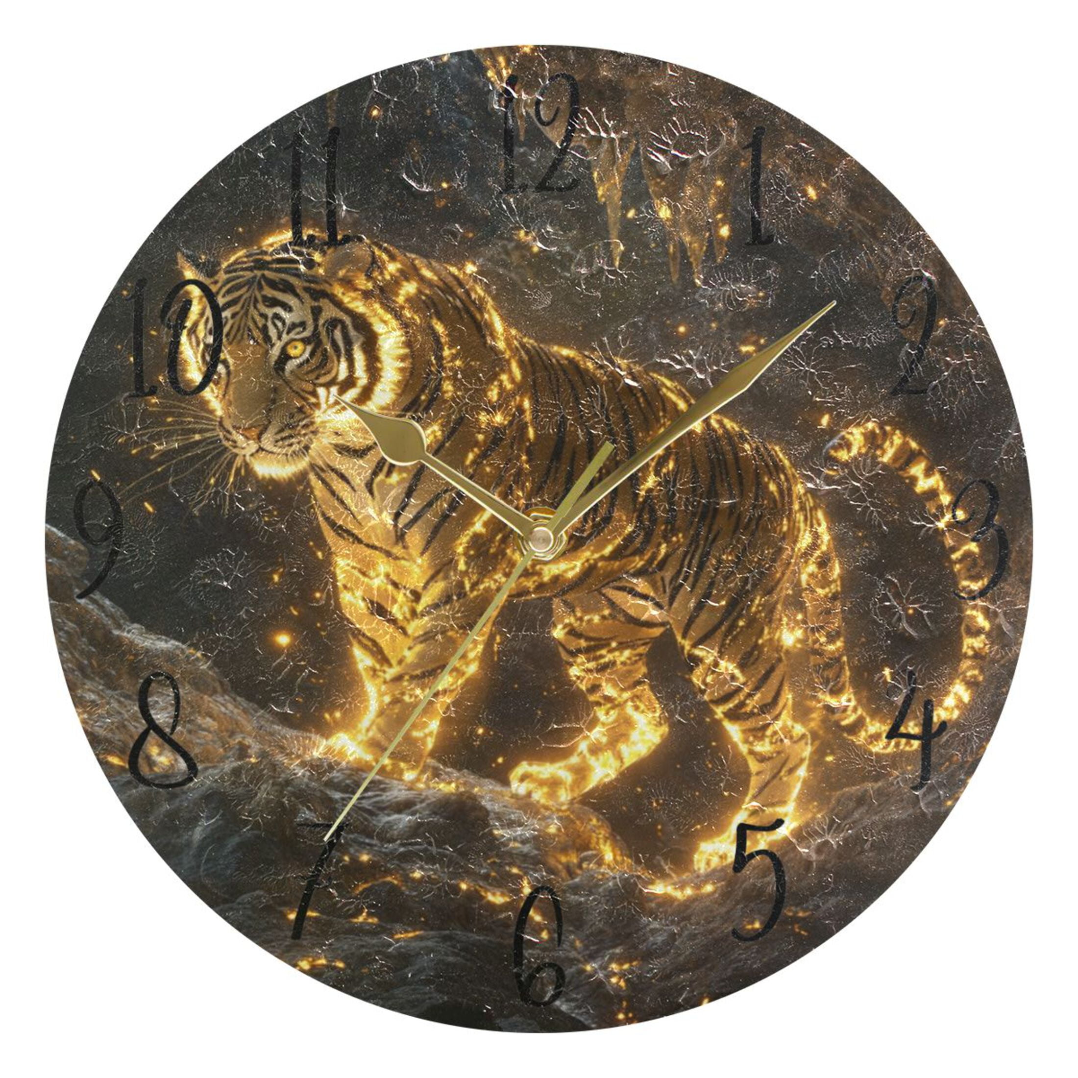 WOBOGO Golden Tiger Wall Clock 10in Silent Mechanism Battery Operated ...